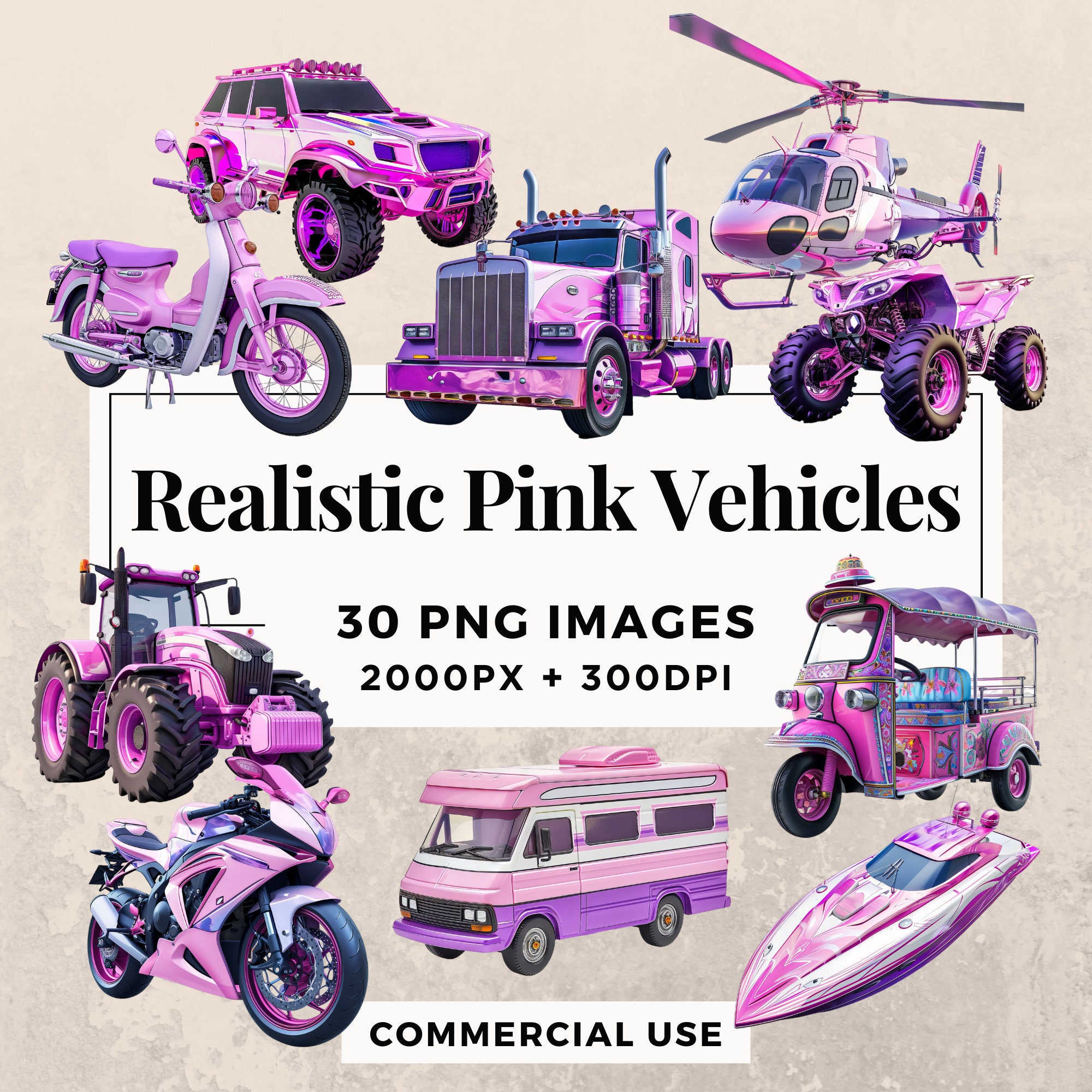 30 Realistic Pink Vehicles Clipart Pack INSTANT DOWNLOAD 30 Pink ...
