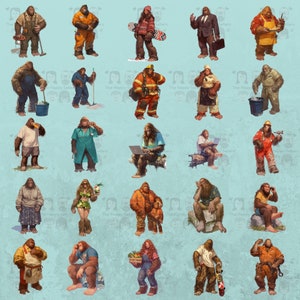 65 Sasquatches Work and Play Clipart Pack INSTANT DOWNLOAD 65 Sasquatch ...
