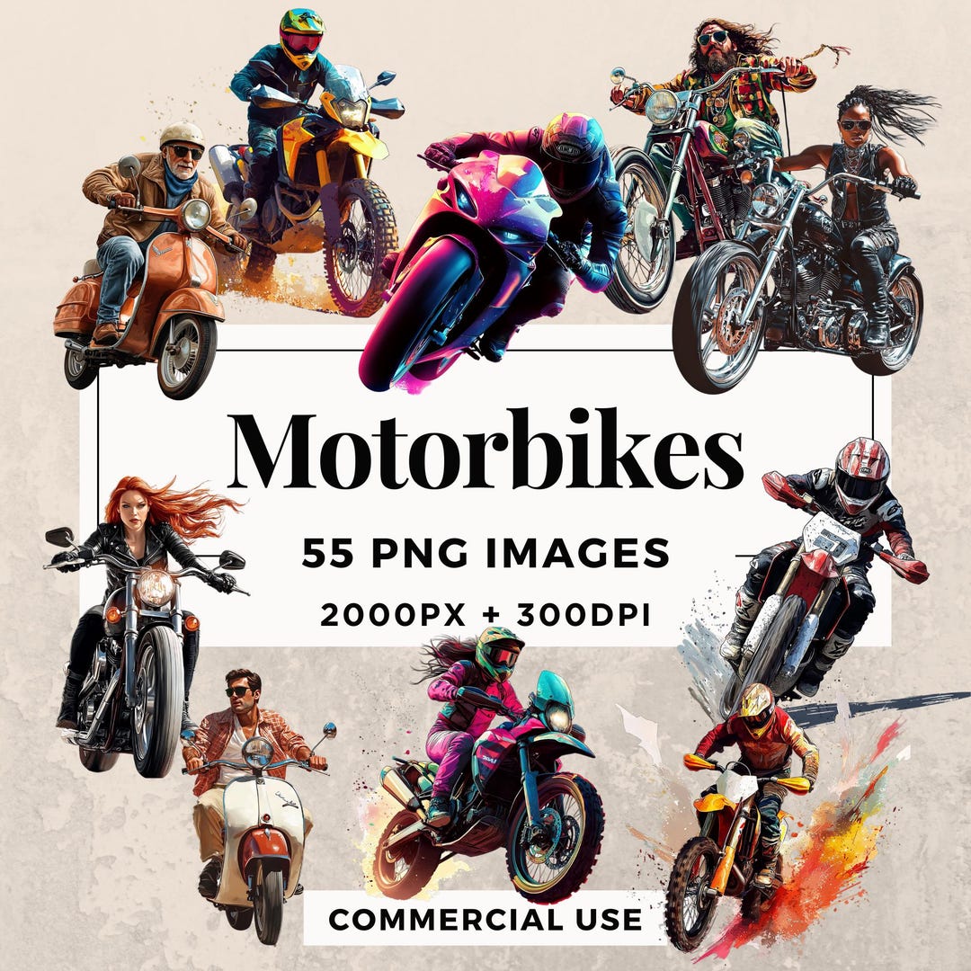 55 Motorbikes Clipart Pack INSTANT DOWNLOAD 55 Motorcycle Illustrations ...