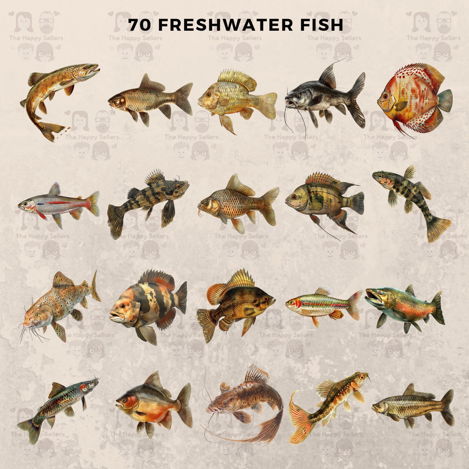 70 Freshwater Fish Clipart Pack INSTANT DOWNLOAD 70 Colorful Fish ...