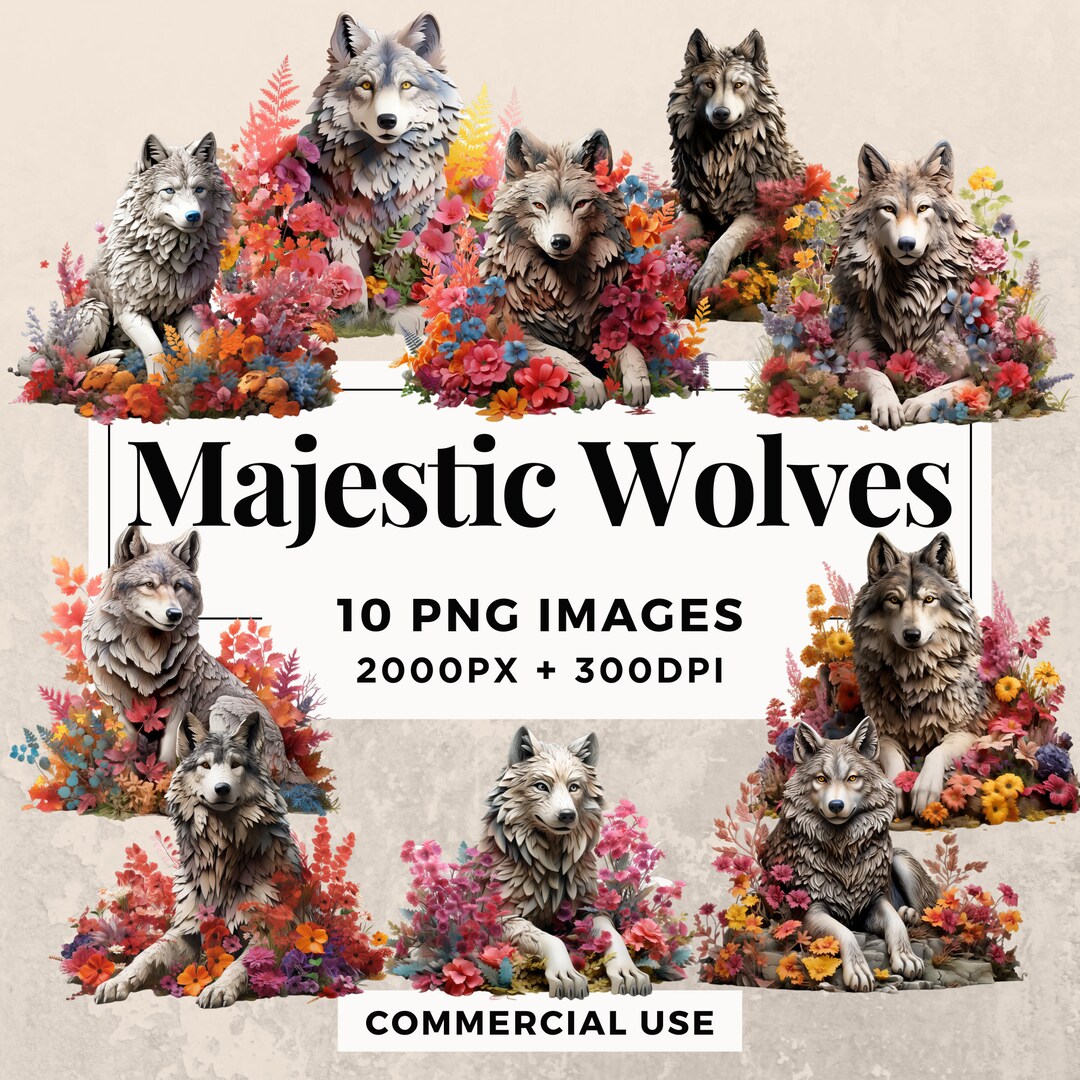 10 Majestic Wolves Clipart Pack INSTANT DOWNLOAD 10 Majestic Wolf ...