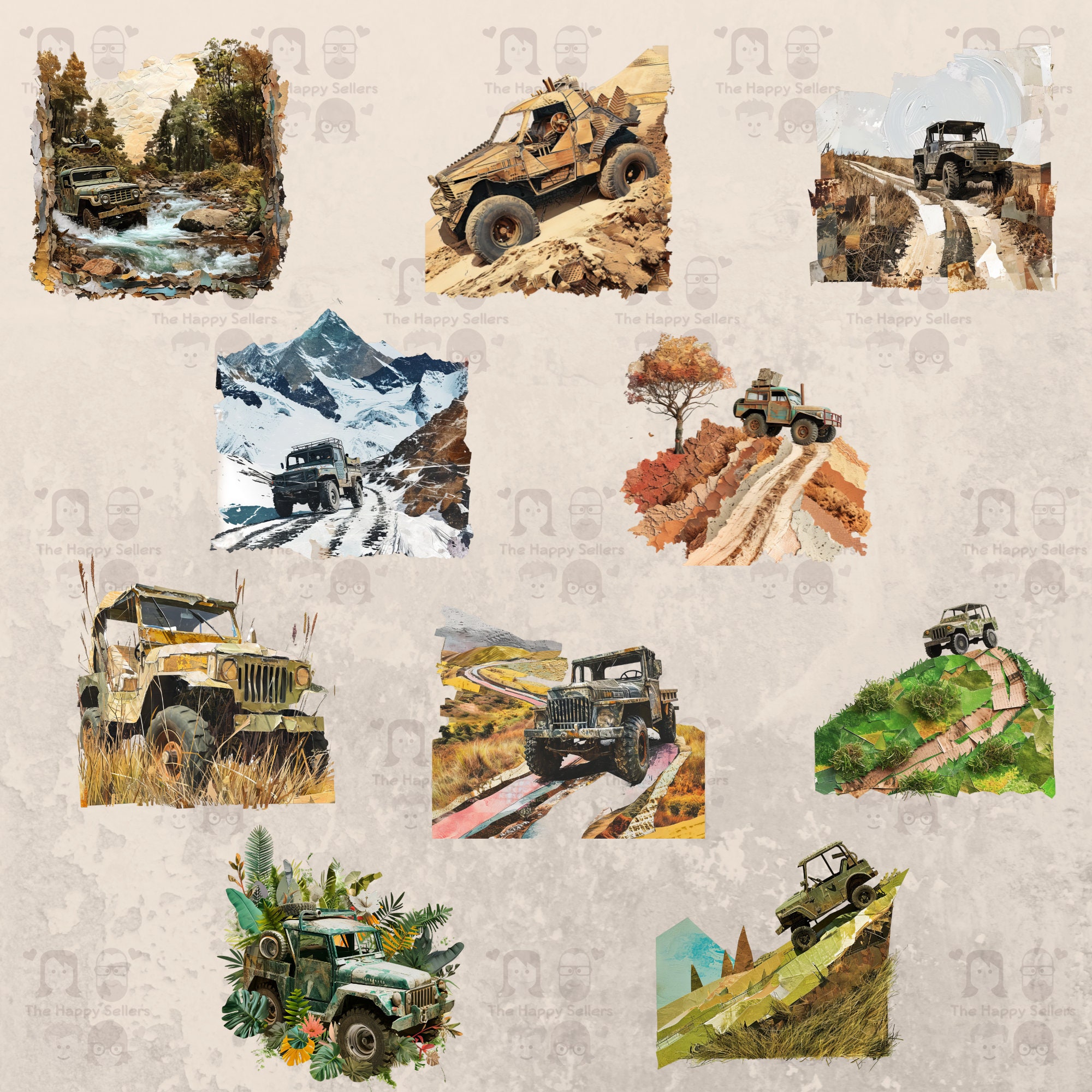 30 All Terrain Vehicles Collages Clipart Pack INSTANT DOWNLOAD, PNG ...