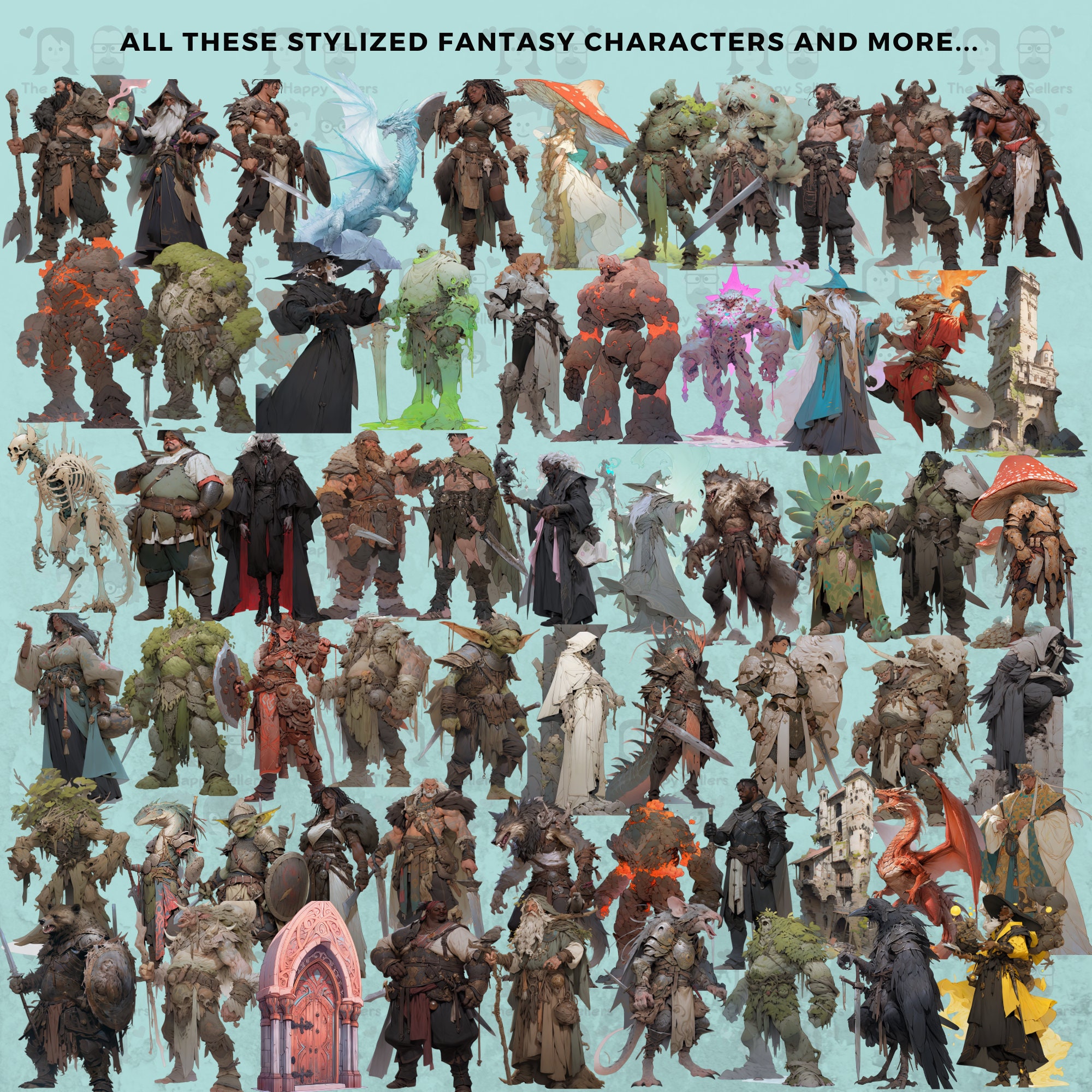 128 Stylized Fantasy Characters Clipart Bundle 2 Instant - Etsy