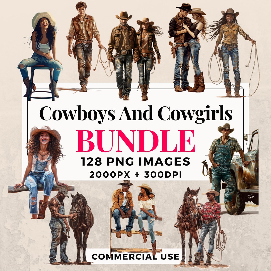 128 Cowboys and Cowgirls Clipart Bundle - Instant Download, Western ...
