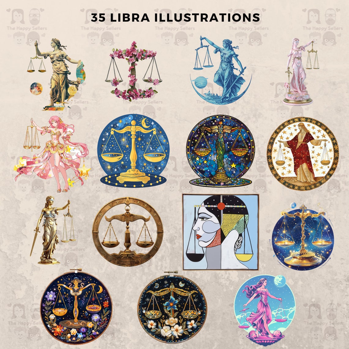 35 Libra Clipart Pack INSTANT DOWNLOAD 35 Zodiac Illustrations, PNG ...