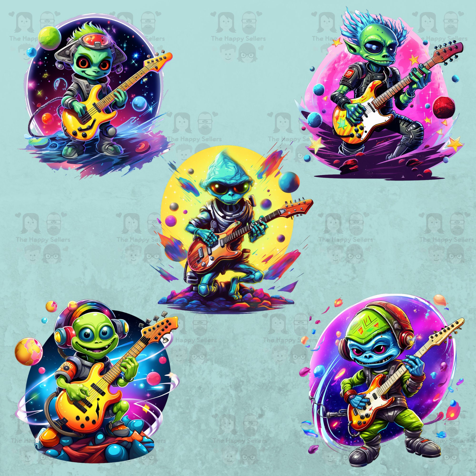 20 Alien Rockers Clipart Pack INSTANT DOWNLOAD 20 Galactic Rockstar ...