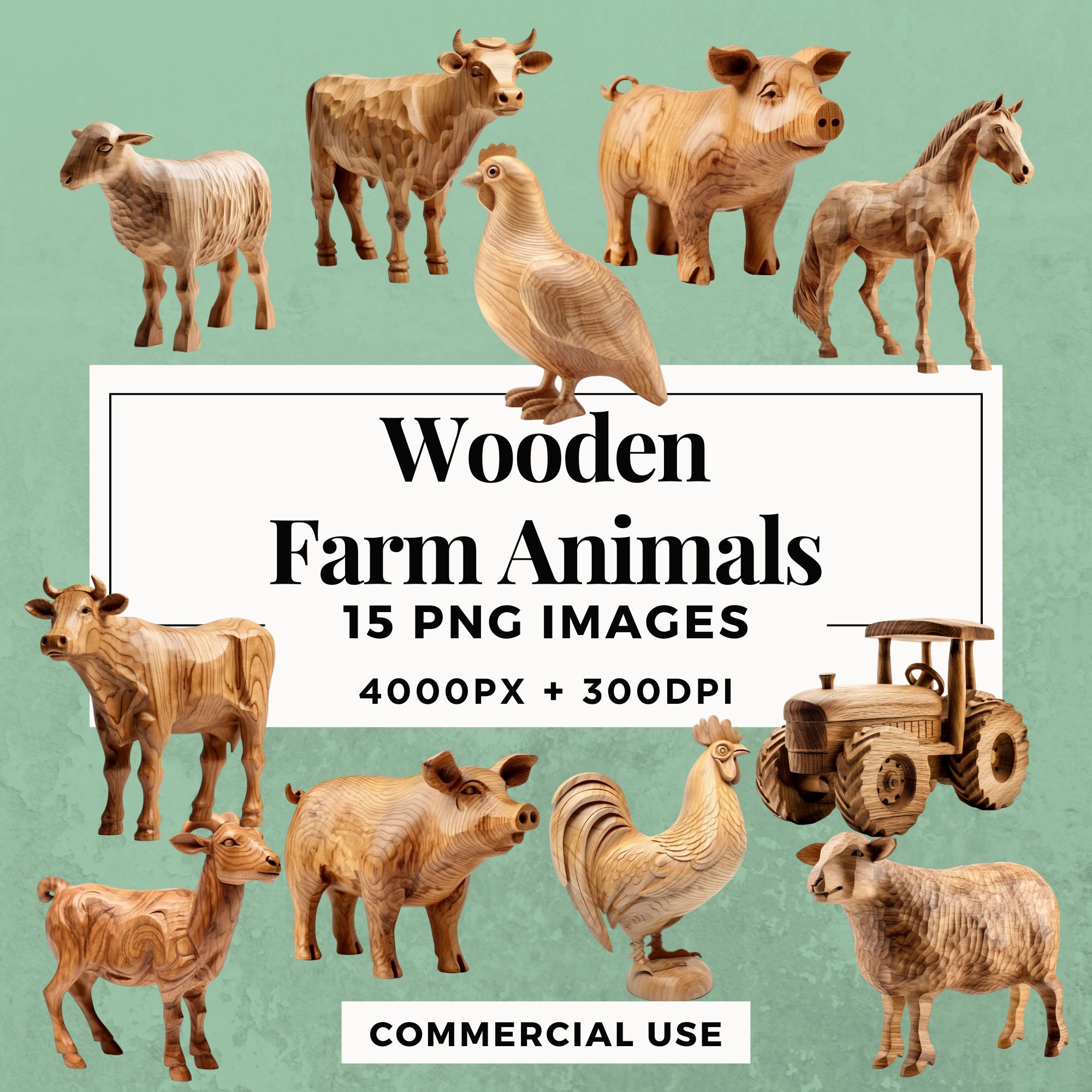 15 Wooden Farm Animals Clipart Pack INSTANT DOWNLOAD 15 - Etsy