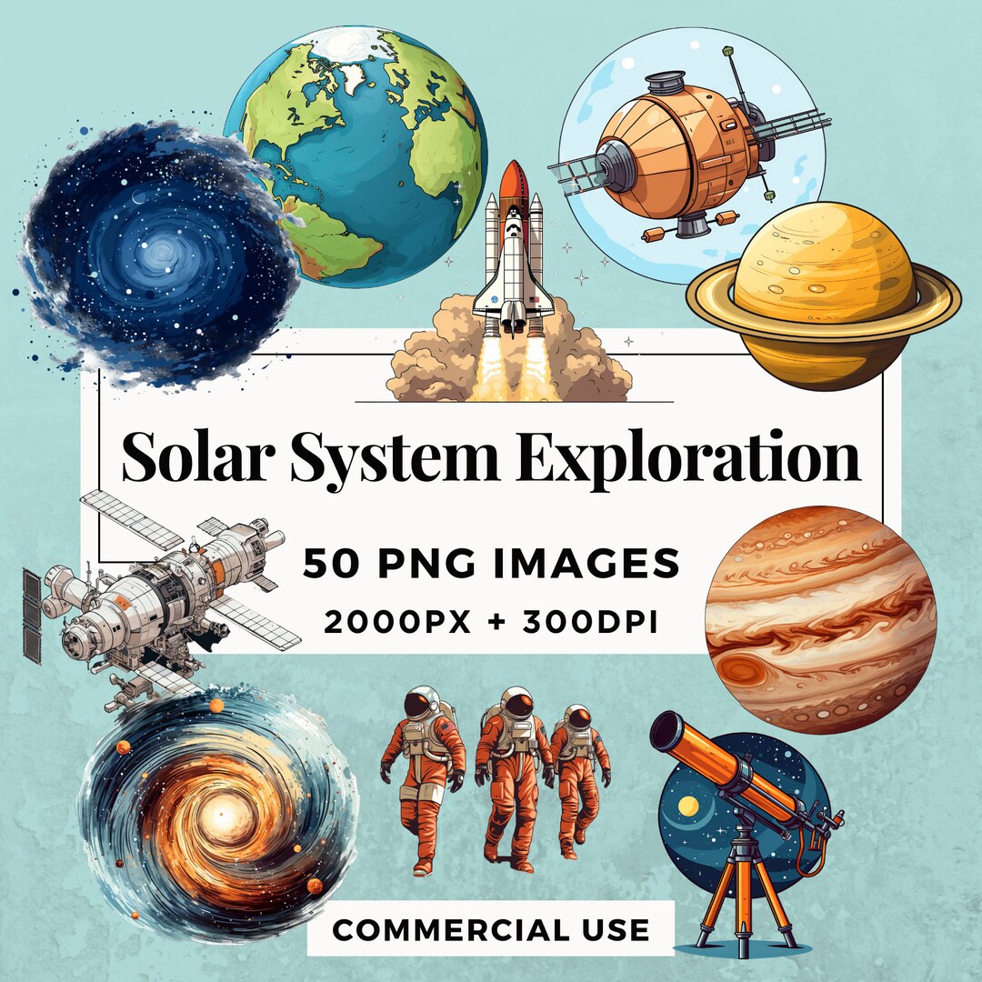 50 Solar System Exploration Clipart Pack INSTANT DOWNLOAD 50 Space ...