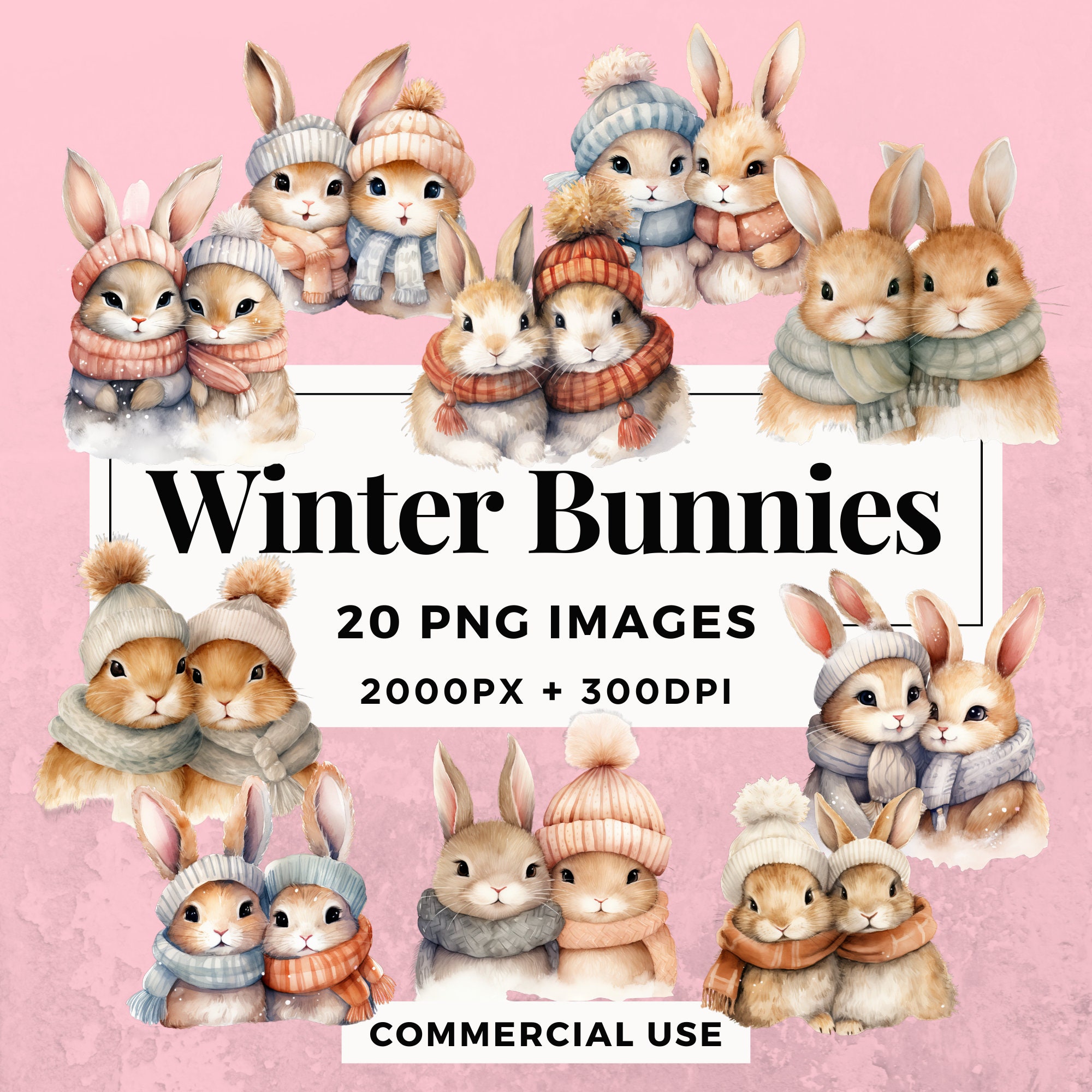 20 Winter Bunnies Clipart Pack INSTANT DOWNLOAD 20 Adorable Winter ...