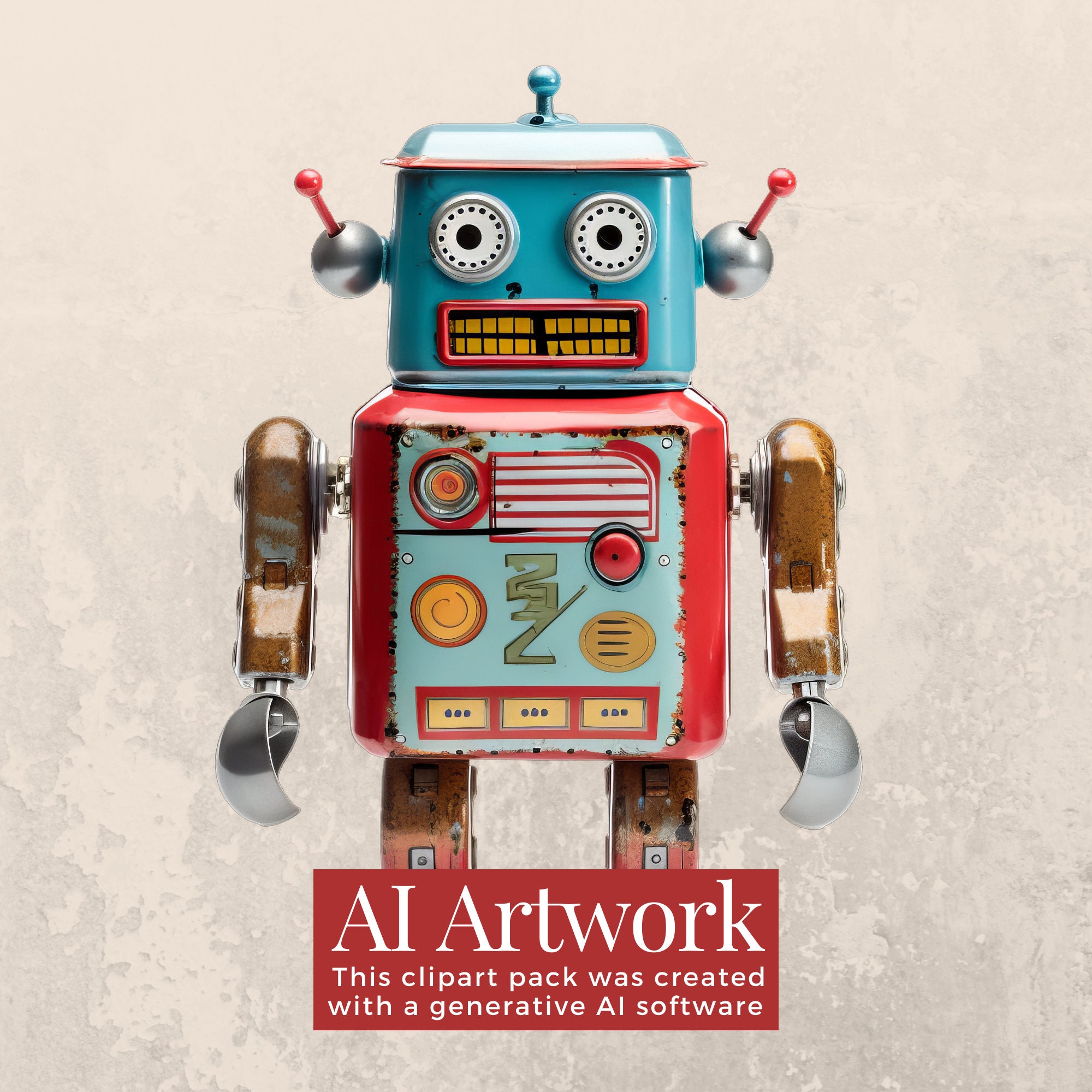 30 Tin Robots Clipart Pack INSTANT DOWNLOAD 30 Retro Tin Robot ...