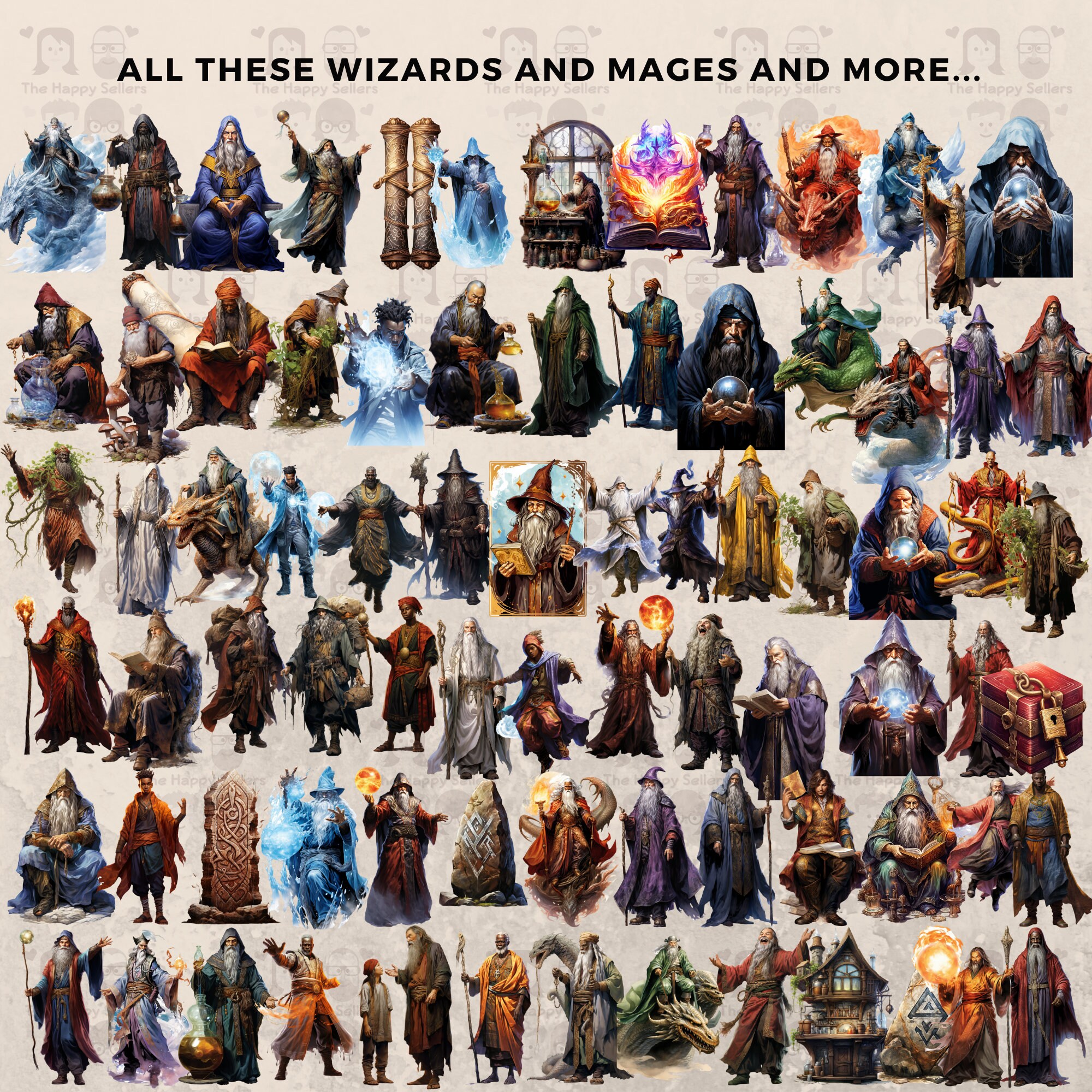 160 Wizards and Mages Clipart Bundle - Instant Download, Magical ...
