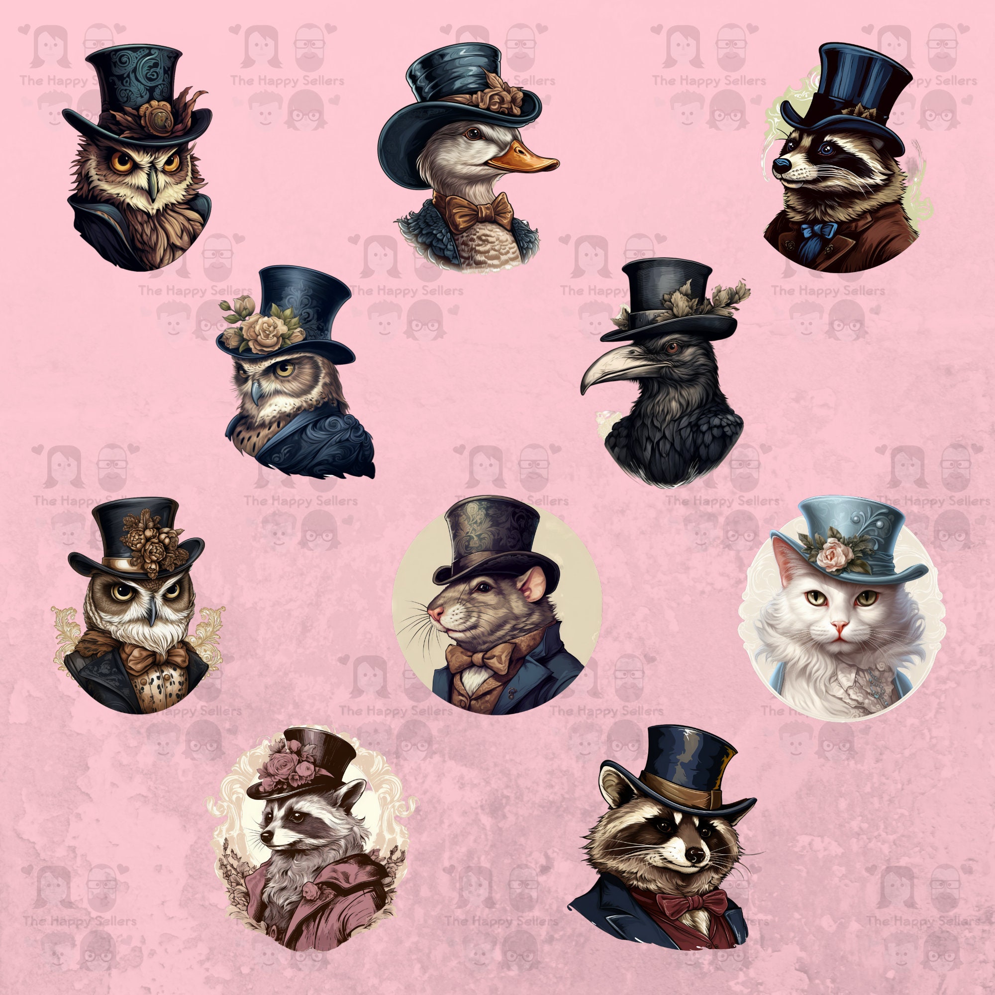 20 Dressed up Animals Clipart Pack - INSTANT DOWNLOAD, PNG Transparent ...