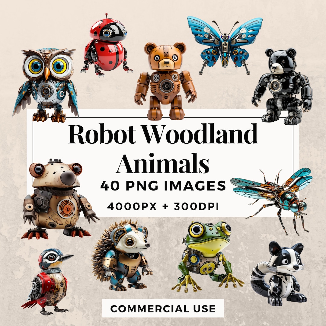 40 Robot Woodland Animals Clipart Pack INSTANT DOWNLOAD 40 Robotic ...