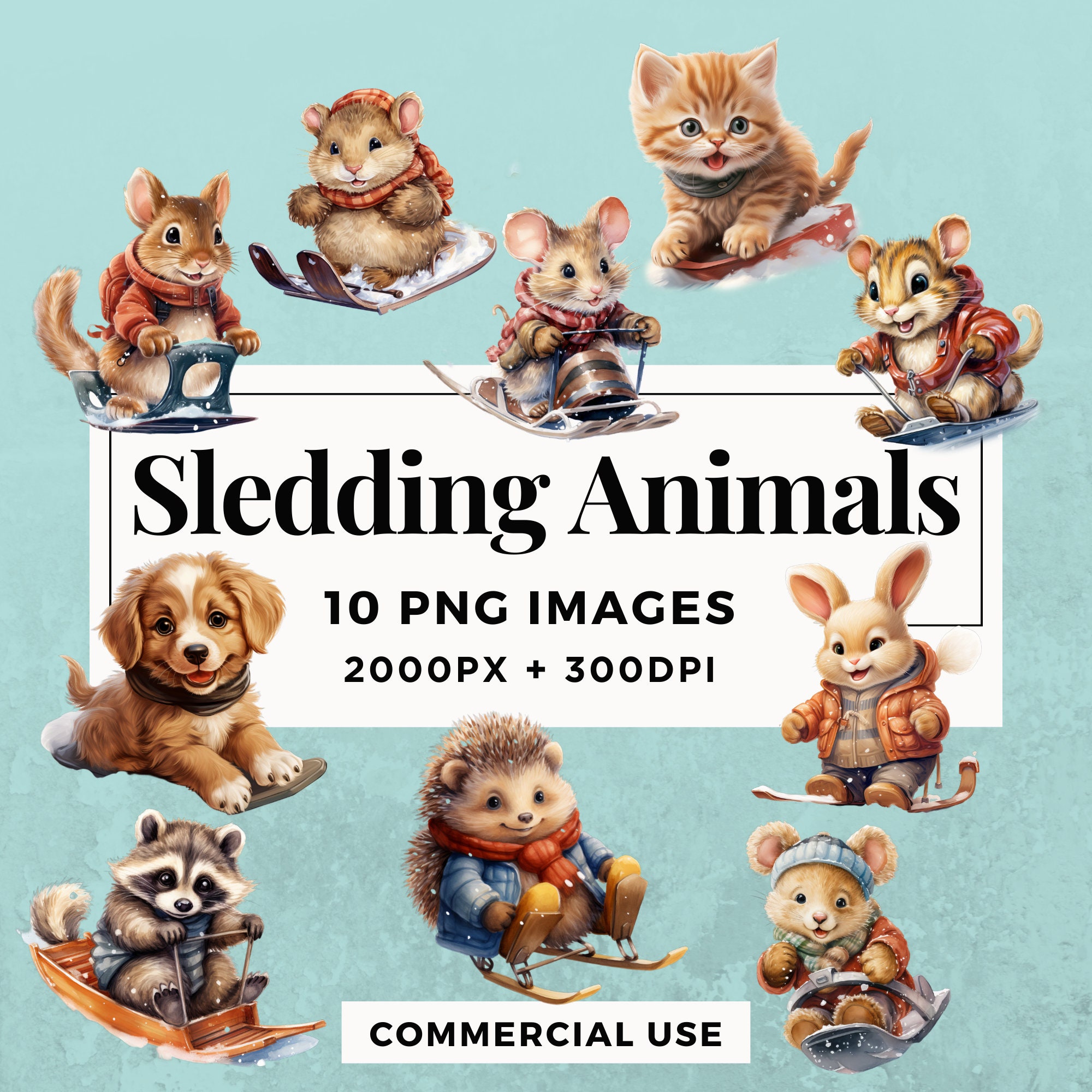 10 Sledding Animals Clipart Pack INSTANT DOWNLOAD 10 Sledding Animal ...