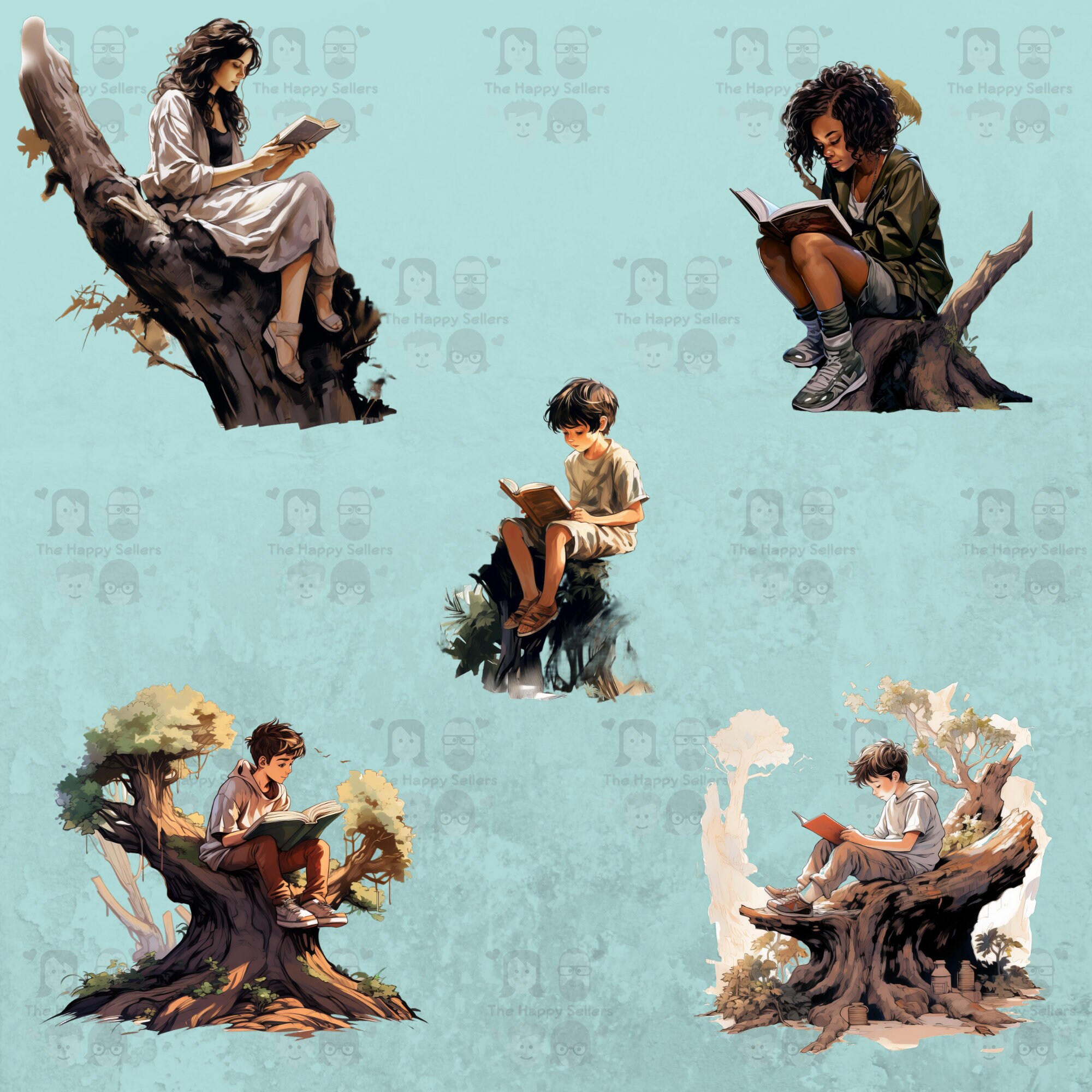 10 Kids Reading Clipart Pack INSTANT DOWNLOAD 10 Adorable Kids Reading ...