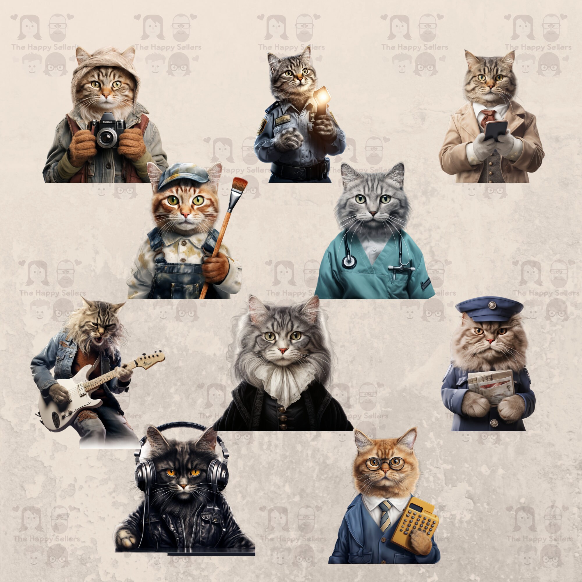 44 Cats at Work Clipart Pack INSTANT DOWNLOAD 44 Cat Illustrations, PNG ...