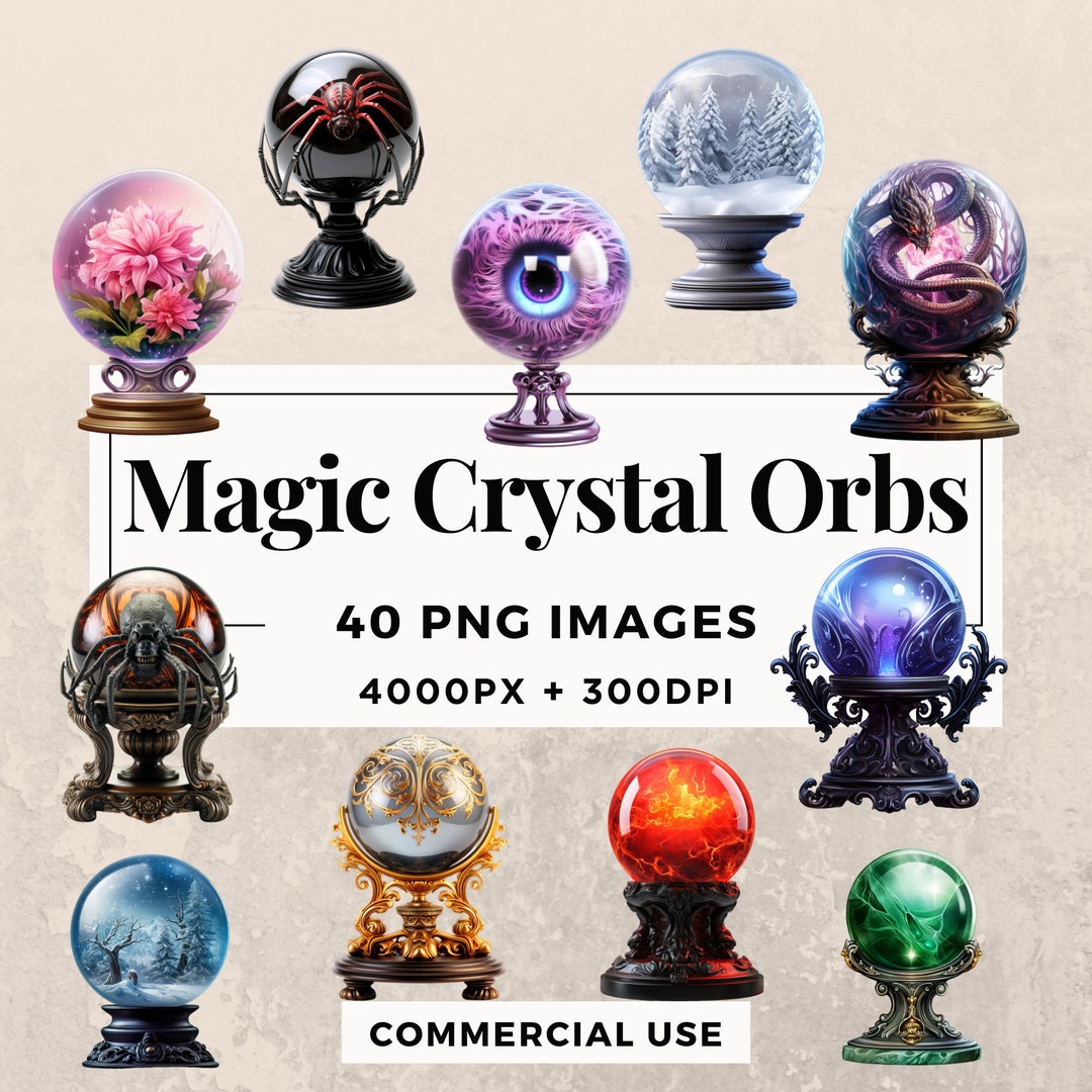 40 Magic Crystal Orbs Clipart Pack INSTANT DOWNLOAD Enchanting Crystal ...