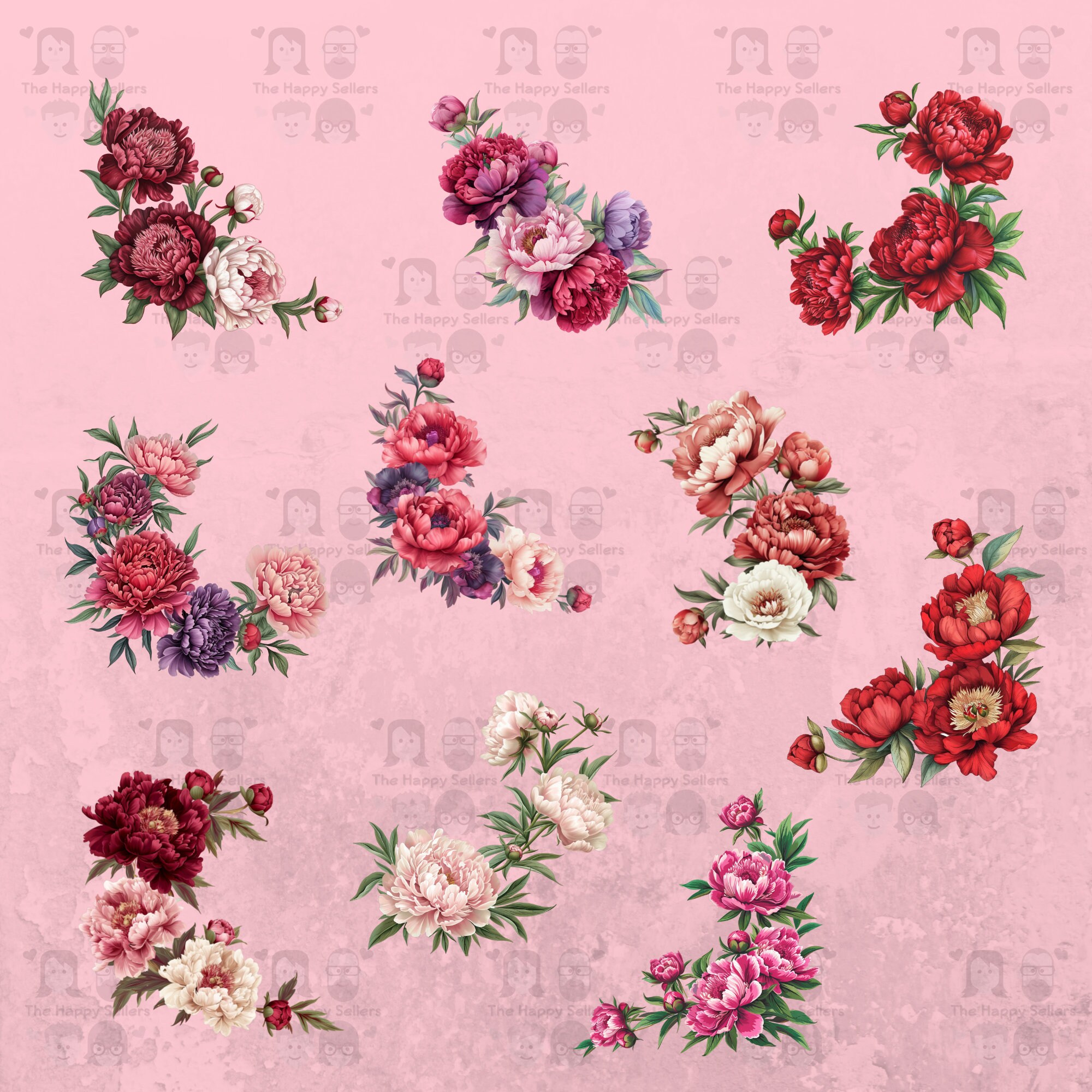30 Peonies Corner Design Clipart Pack INSTANT DOWNLOAD 30 Peony Corner ...