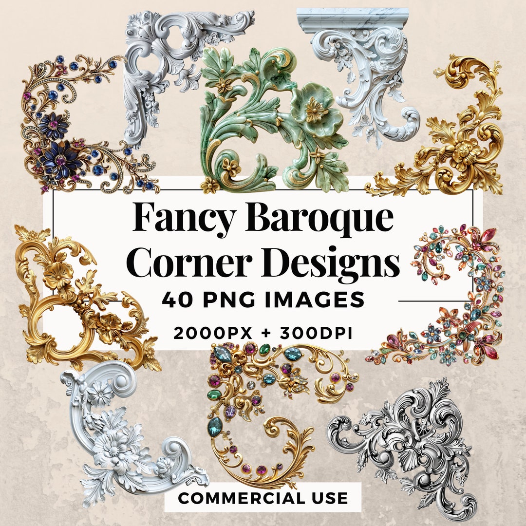 40 Fancy Baroque Corner Designs Clipart Pack - INSTANT DOWNLOAD, PNG ...