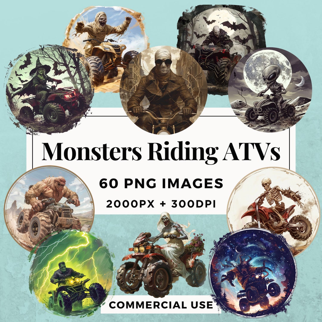 60 Monsters Riding Atvs Clipart Pack INSTANT DOWNLOAD 60 Fun ...
