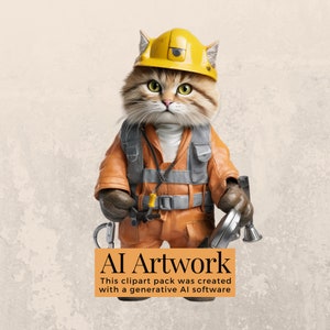 35 Construction Cats Clipart Pack INSTANT DOWNLOAD 35 Cat Images, PNG ...