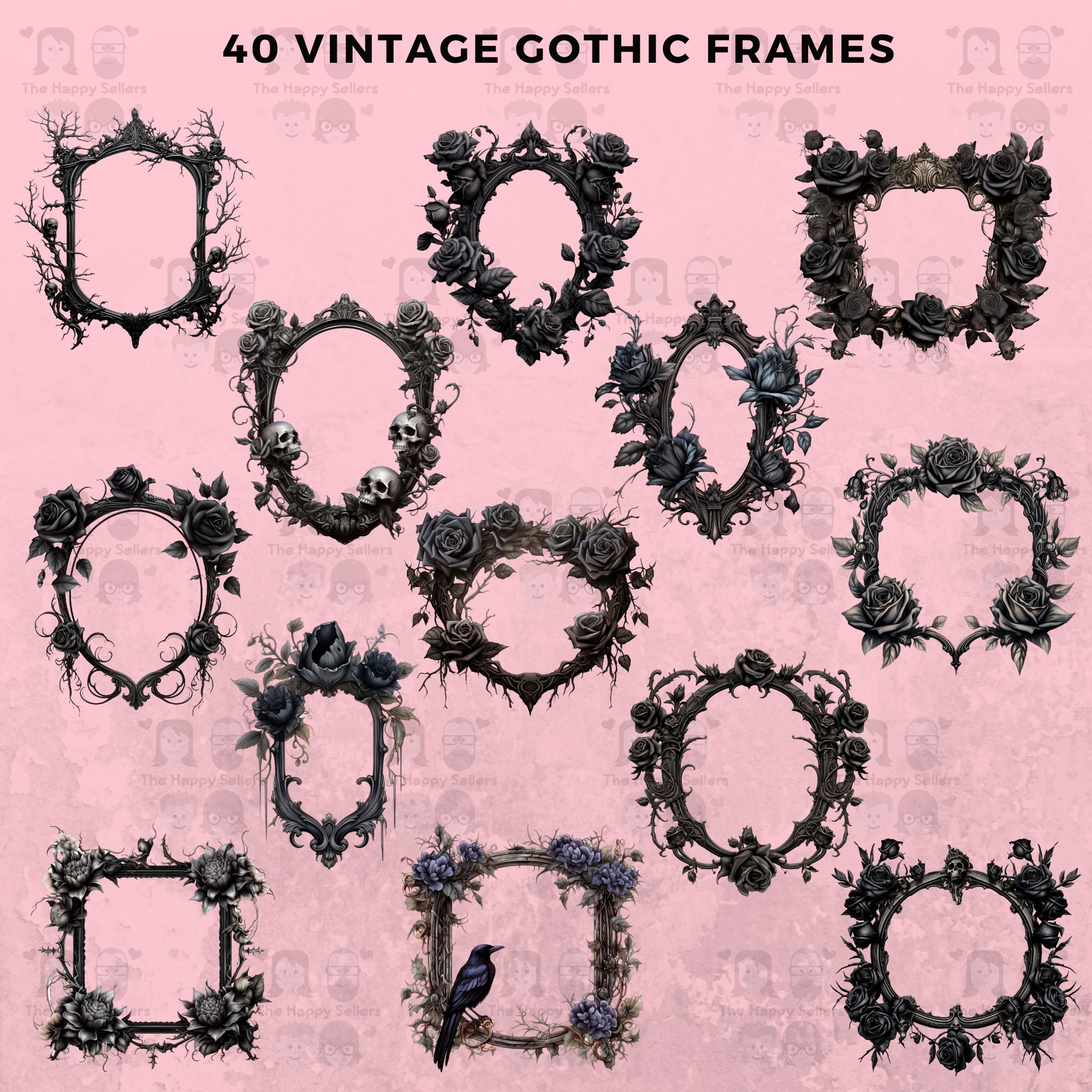 40 Vintage Gothic Frames Clipart Pack INSTANT DOWNLOAD, PNG Transparent ...