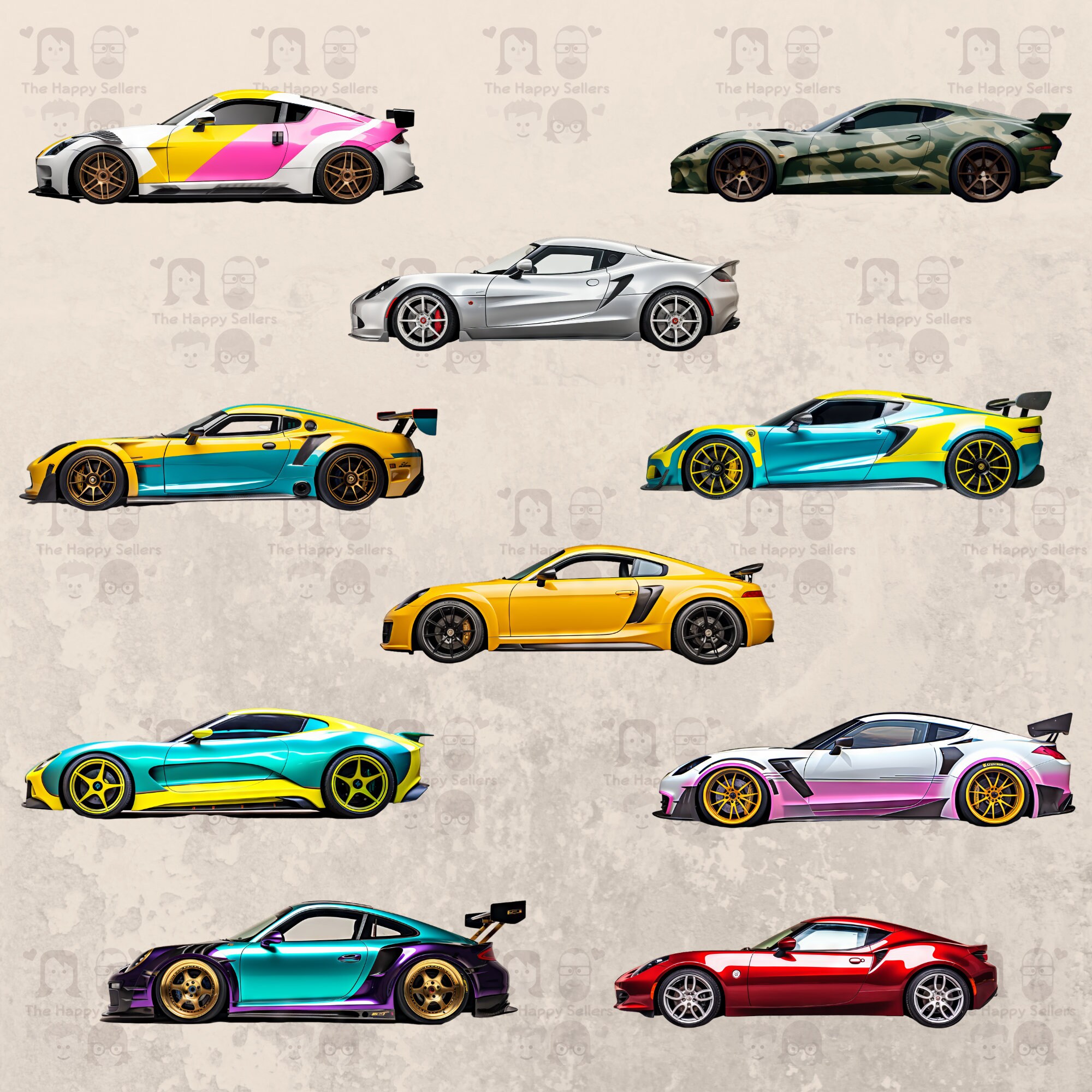 20 Sports Cars Clipart Pack #2 INSTANT DOWNLOAD 20 Sleek Sports Car Illustrations, PNG ...