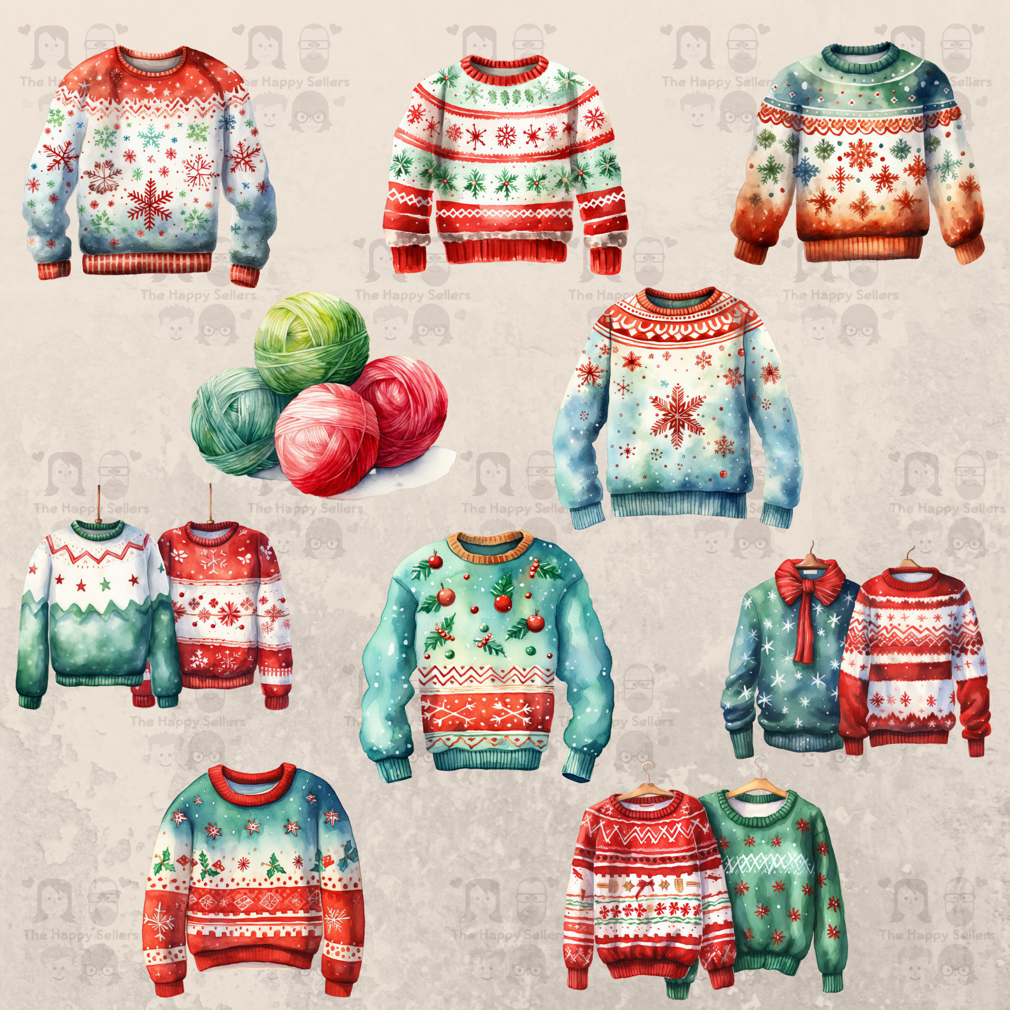 30 Christmas Sweaters Clipart Pack INSTANT DOWNLOAD 30 Holiday Sweater ...