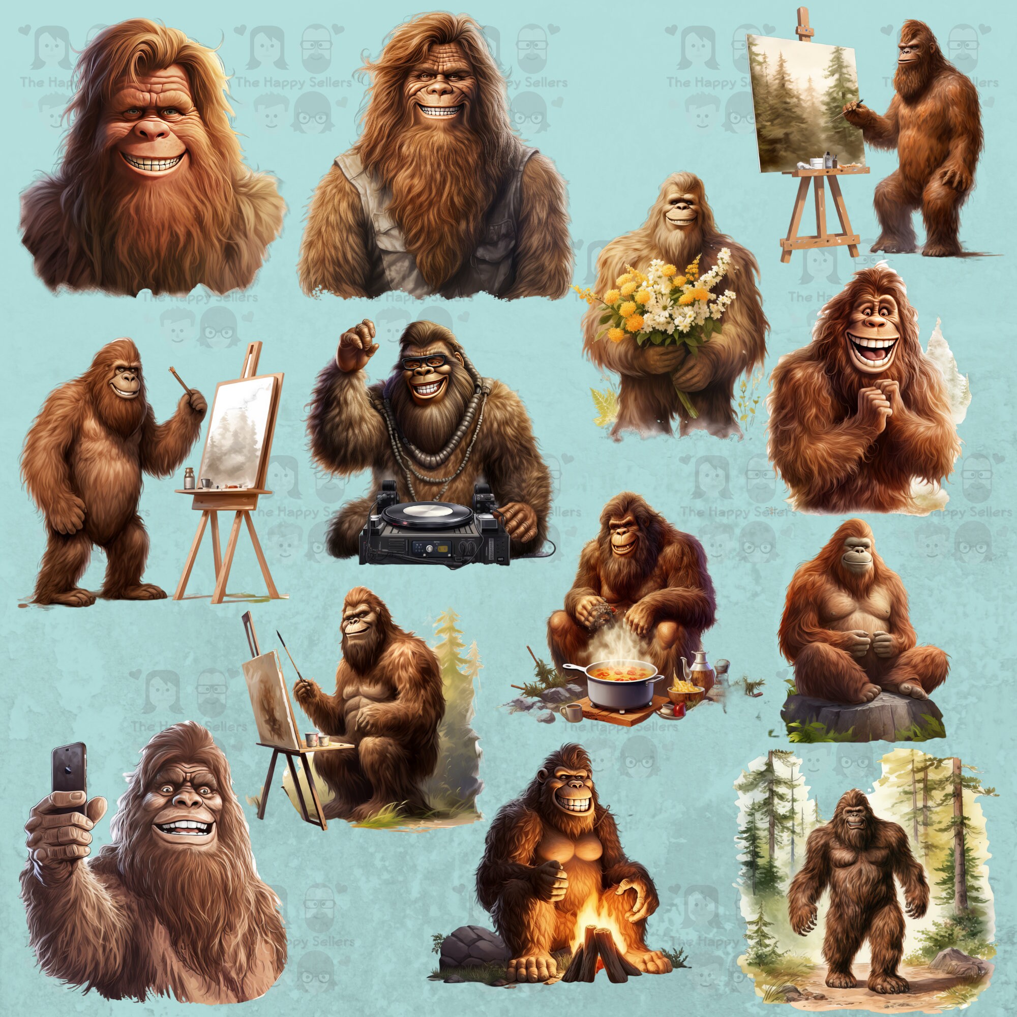 50 Sasquatch Clipart Pack INSTANT DOWNLOAD 50 Mysterious Sasquatch ...