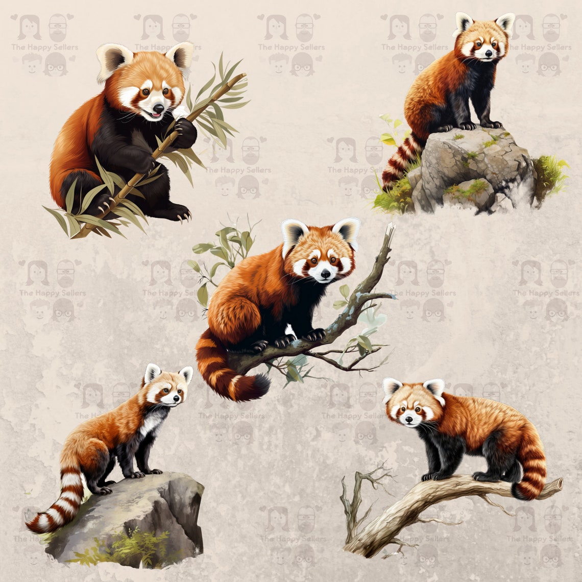 10 Red Pandas Clipart Pack INSTANT DOWNLOAD 10 Red Panda Illustrations ...