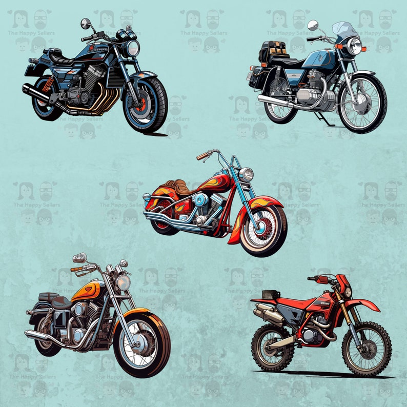20 Motorbikes Clipart Pack INSTANT DOWNLOAD 20 Motorcycle Illustrations ...