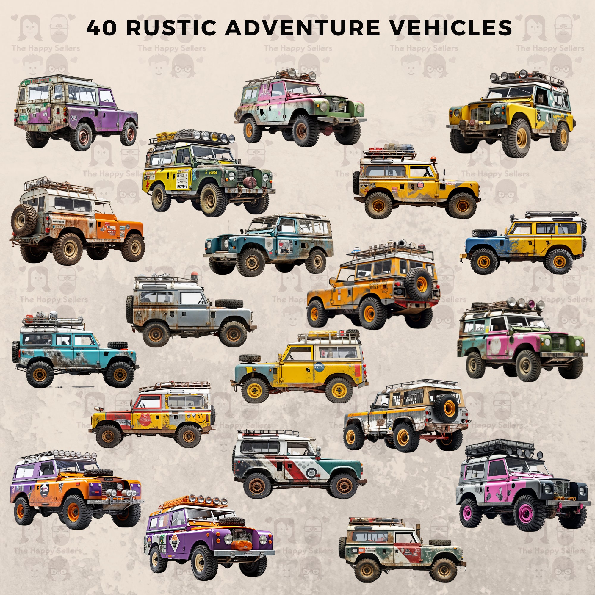 40 Rustic Adventure Vehicles Clipart Pack - INSTANT DOWNLOAD, PNG ...