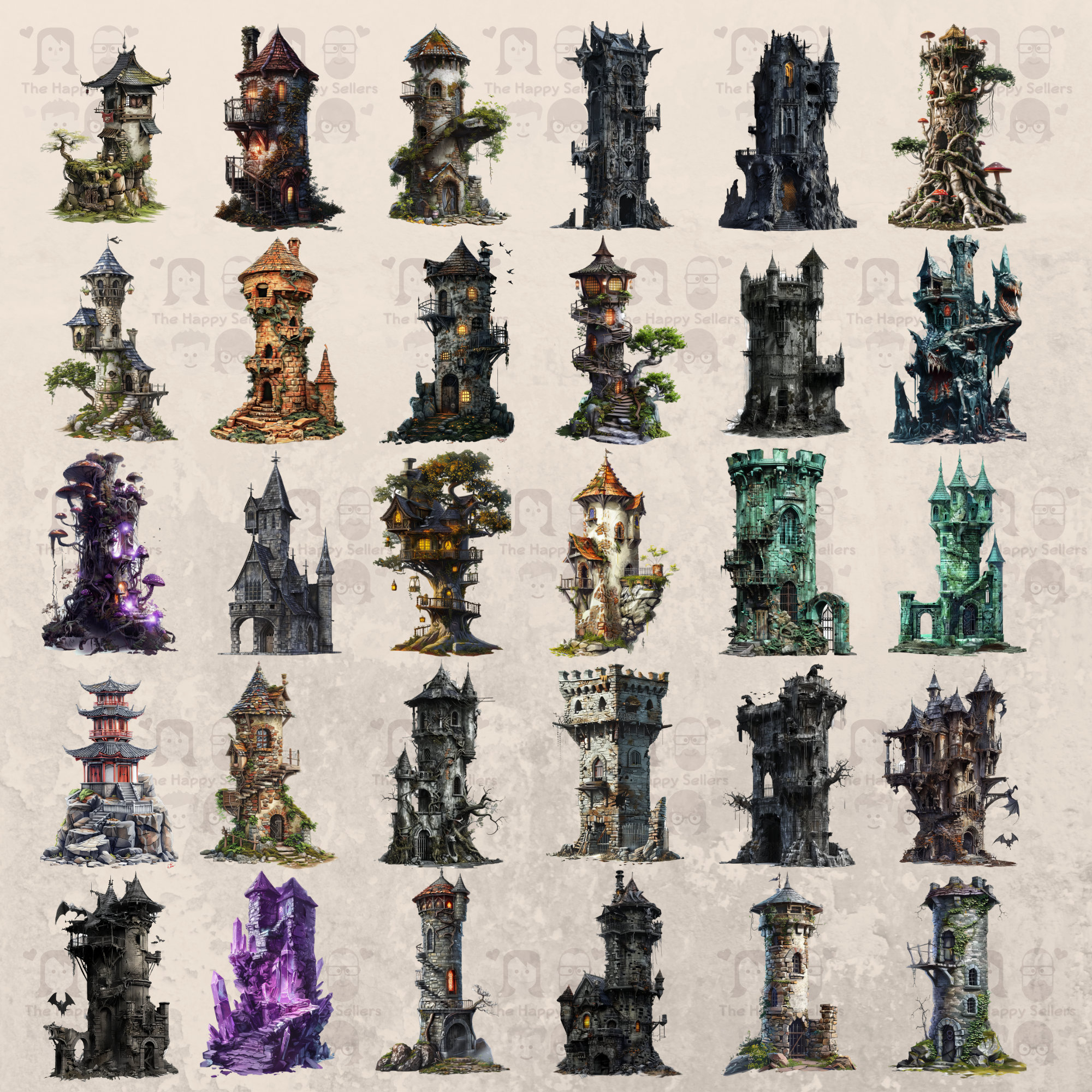 55 Fantasy Wizards Tower Clipart Pack INSTANT DOWNLOAD 55 Enchanting ...