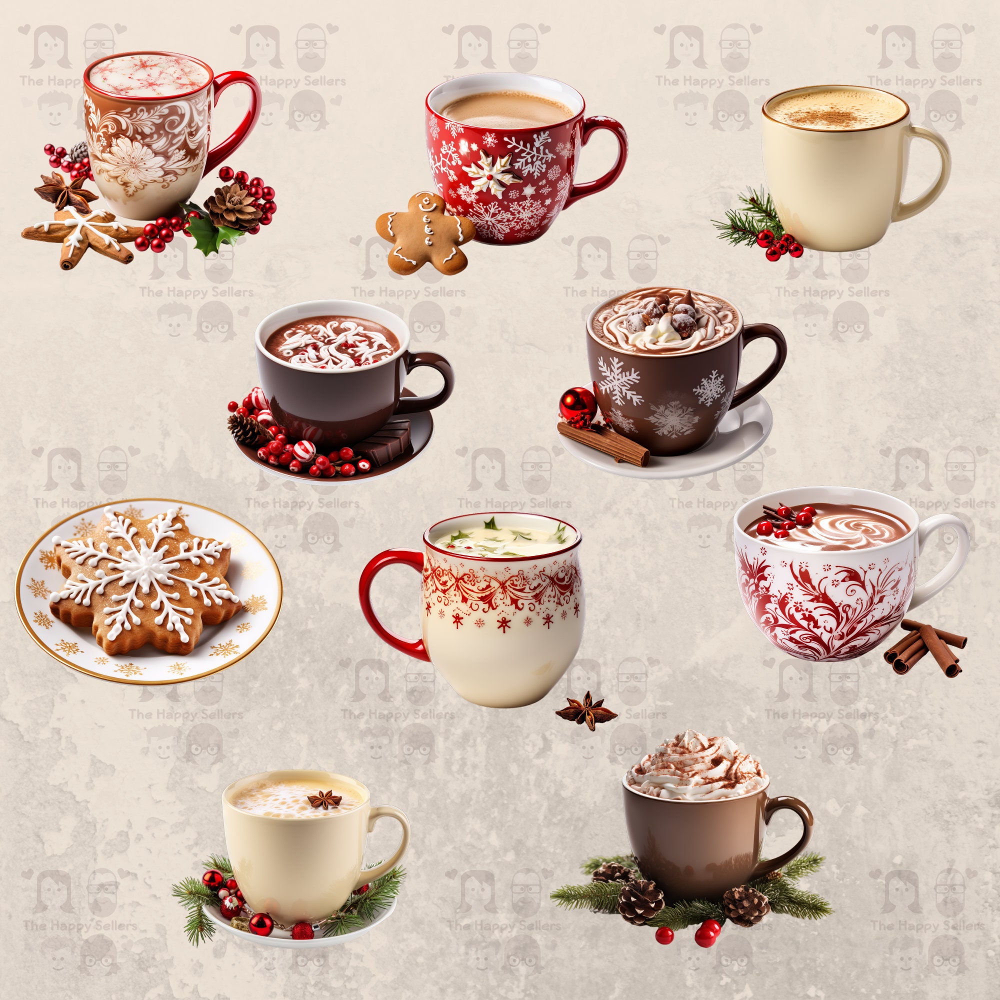 40 Christmas Mugs Clipart Pack INSTANT DOWNLOAD 40 Festive Holiday Mug ...