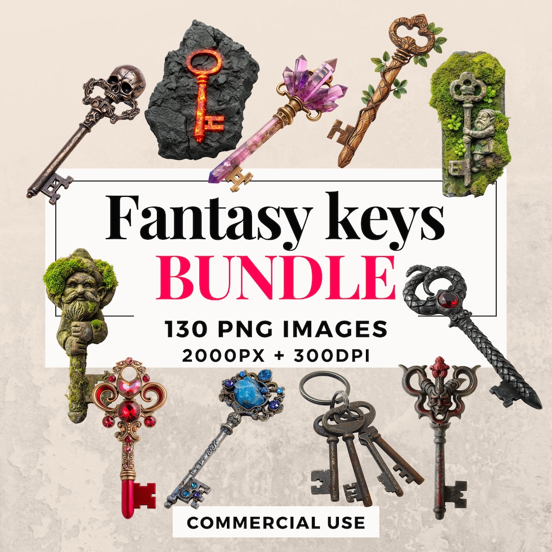 130 Fantasy Keys Clipart Bundle - Instant Download, Magical Key ...