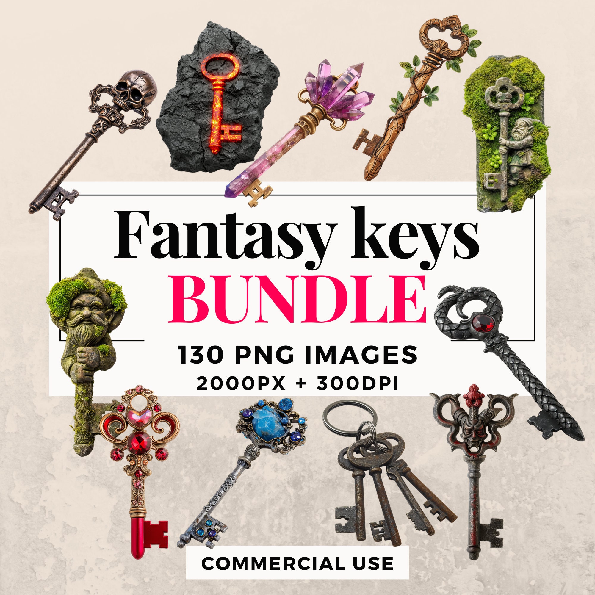 130 Fantasy Keys Clipart Bundle Instant Download, Magical Key ...