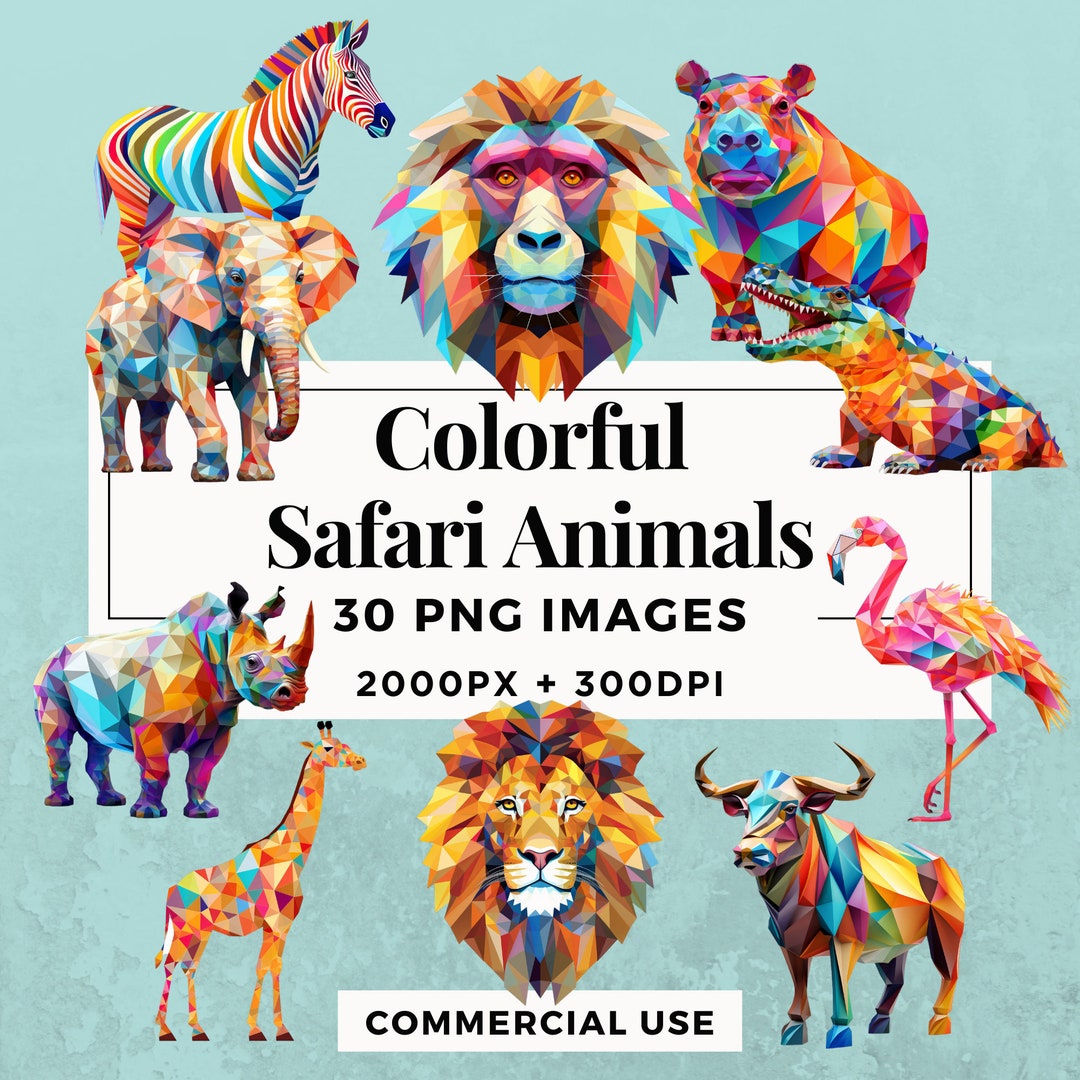 30 Colorful Safari Animals Clipart Pack INSTANT DOWNLOAD 30 Safari ...