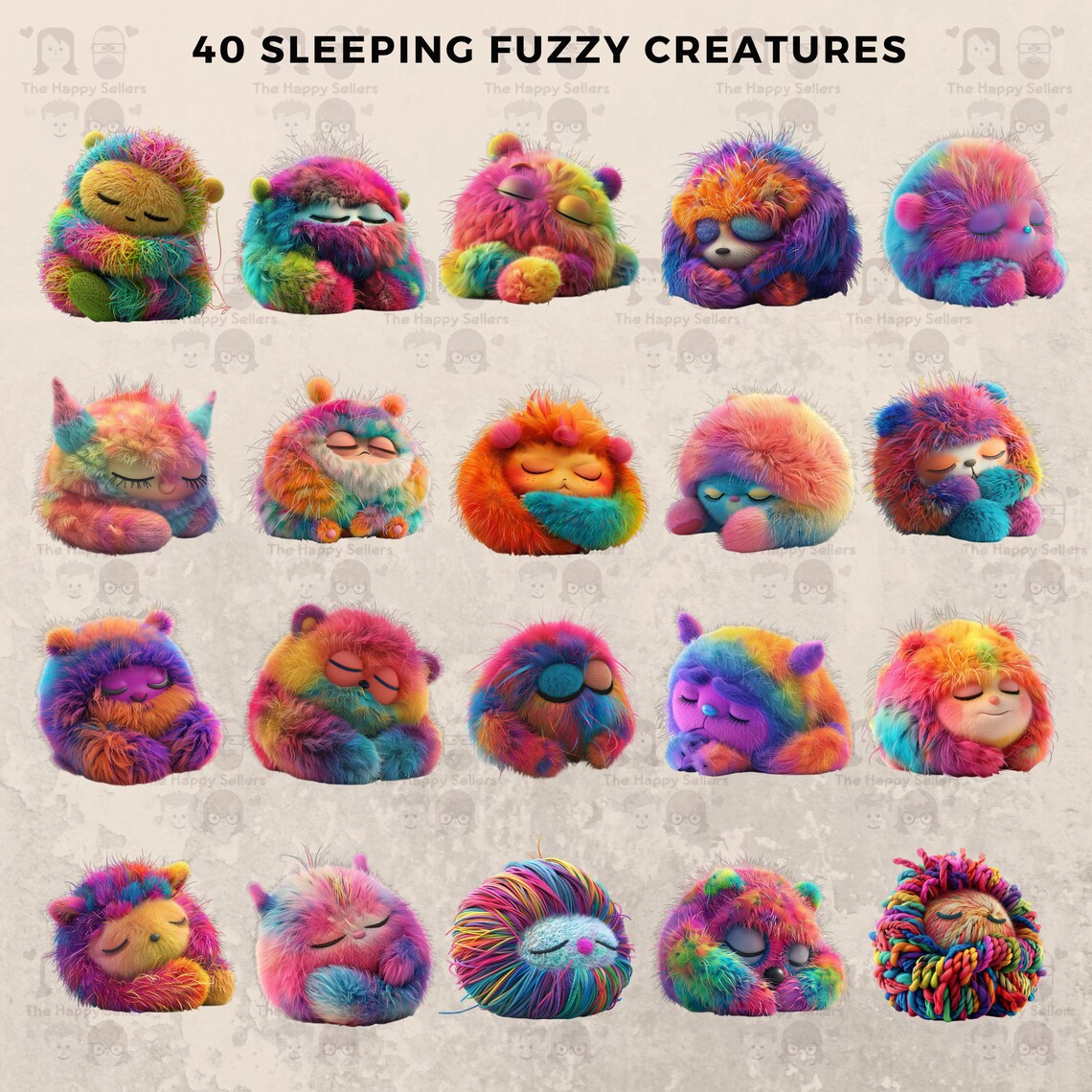 40 Sleeping Fuzzy Creatures Clipart Pack - INSTANT DOWNLOAD, PNG ...