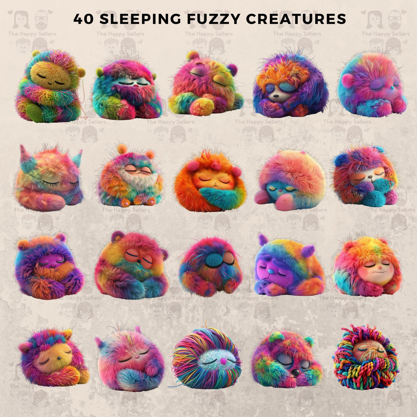 40 Sleeping Fuzzy Creatures Clipart Pack - INSTANT DOWNLOAD, PNG ...