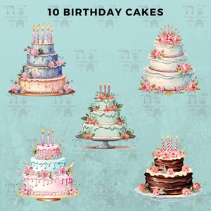 10 Birthday Cakes Clipart Pack INSTANT DOWNLOAD 10 Colorful Birthday ...