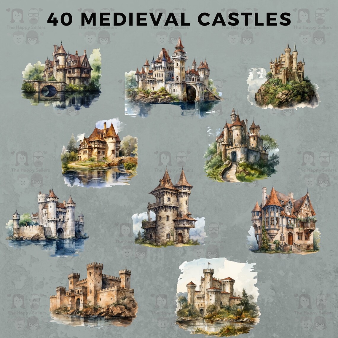 40 Medieval Castles Clipart Pack INSTANT DOWNLOAD 40 Enchanting Castle ...