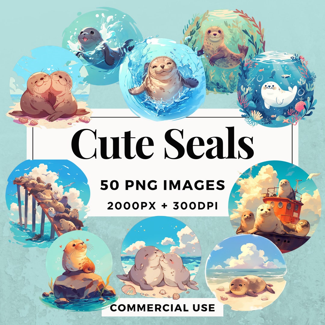50 Cute Seals Clipart Pack INSTANT DOWNLOAD 50 Adorable Seal Designs ...