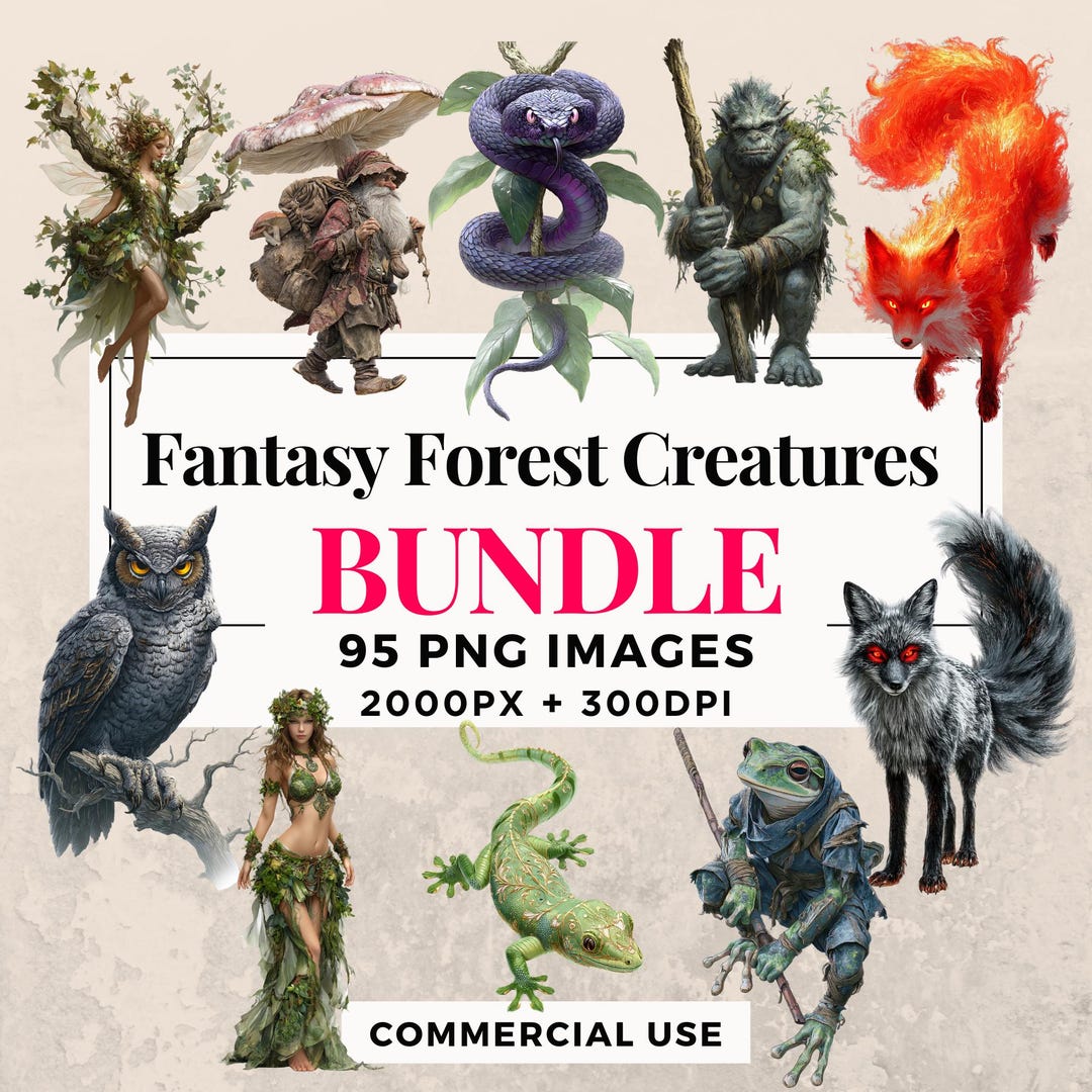 95 Fantasy Forest Creatures Clipart Bundle - Instant Download, PNG ...