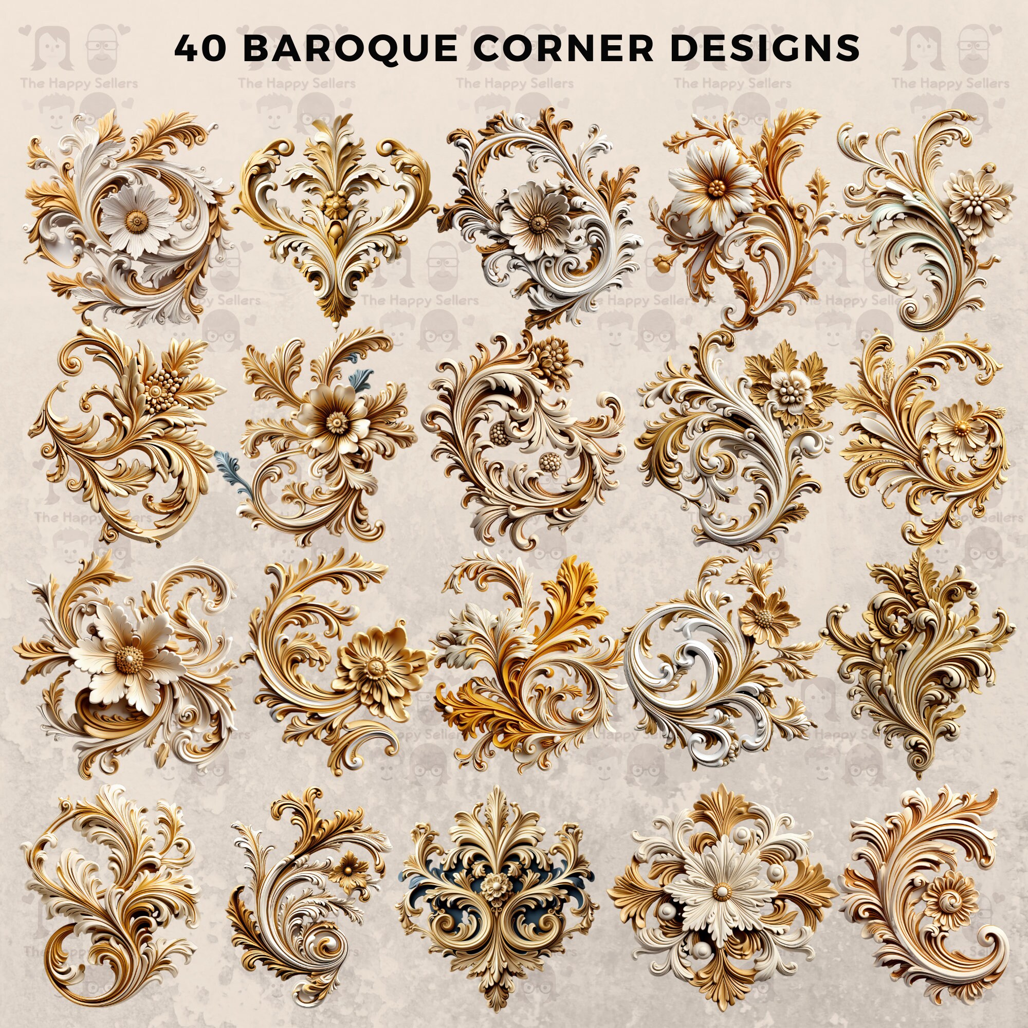 40 Baroque Corner Designs Clipart Pack INSTANT DOWNLOAD 40 Ornate ...