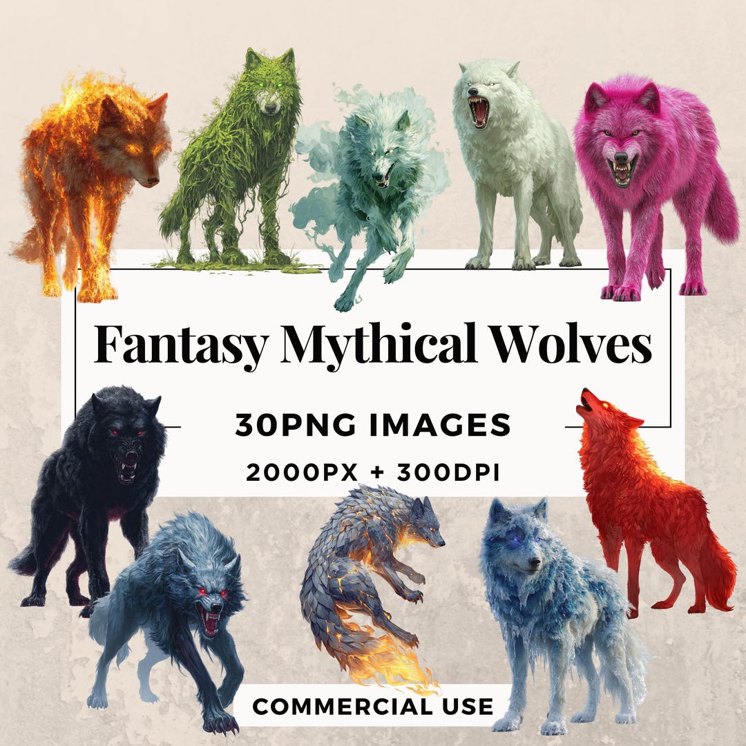 30 Fantasy Mythical Wolves Clipart Pack INSTANT DOWNLOAD 30 Mystical ...