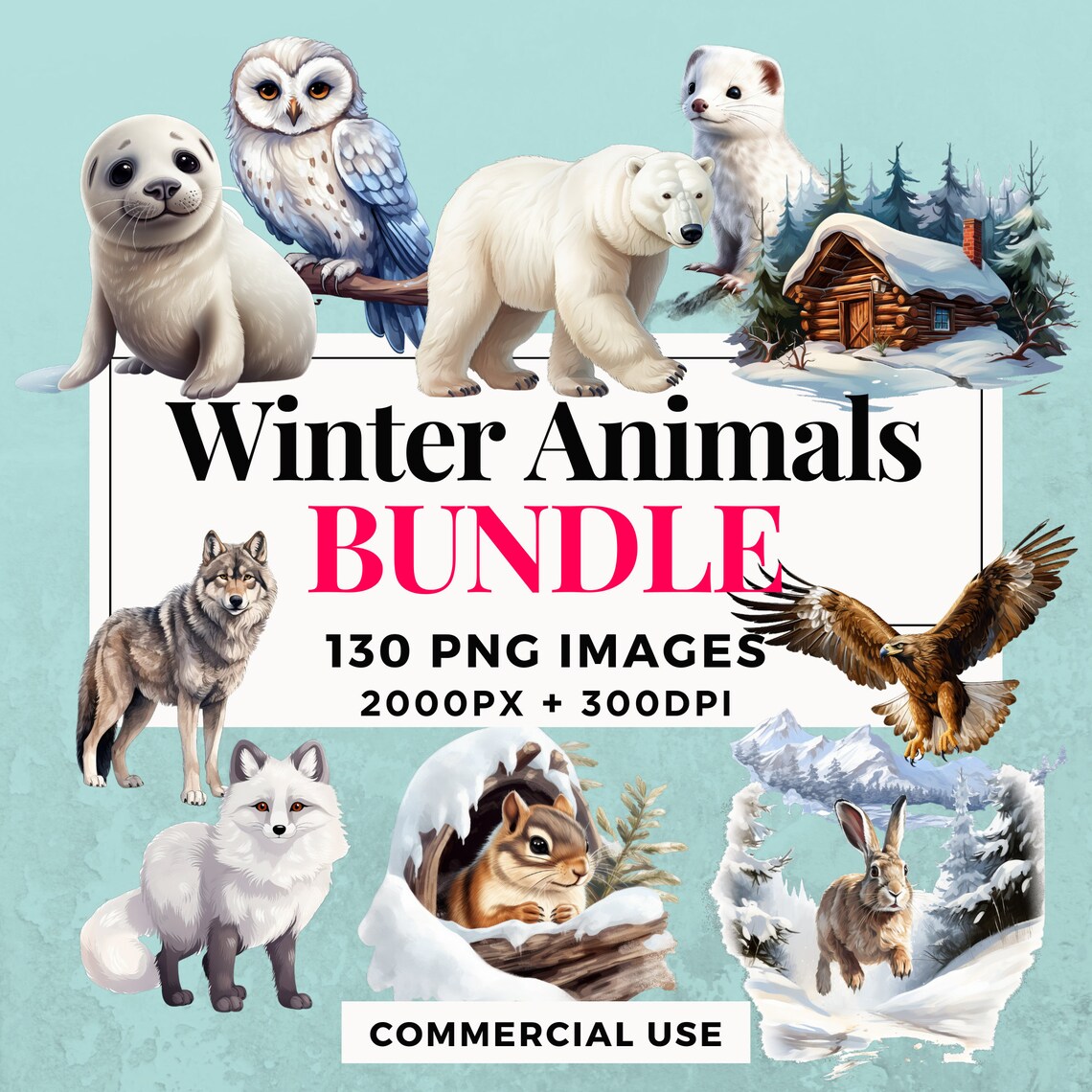 130 Winter Animals Clipart Bundle Instant Download, Wildlife ...