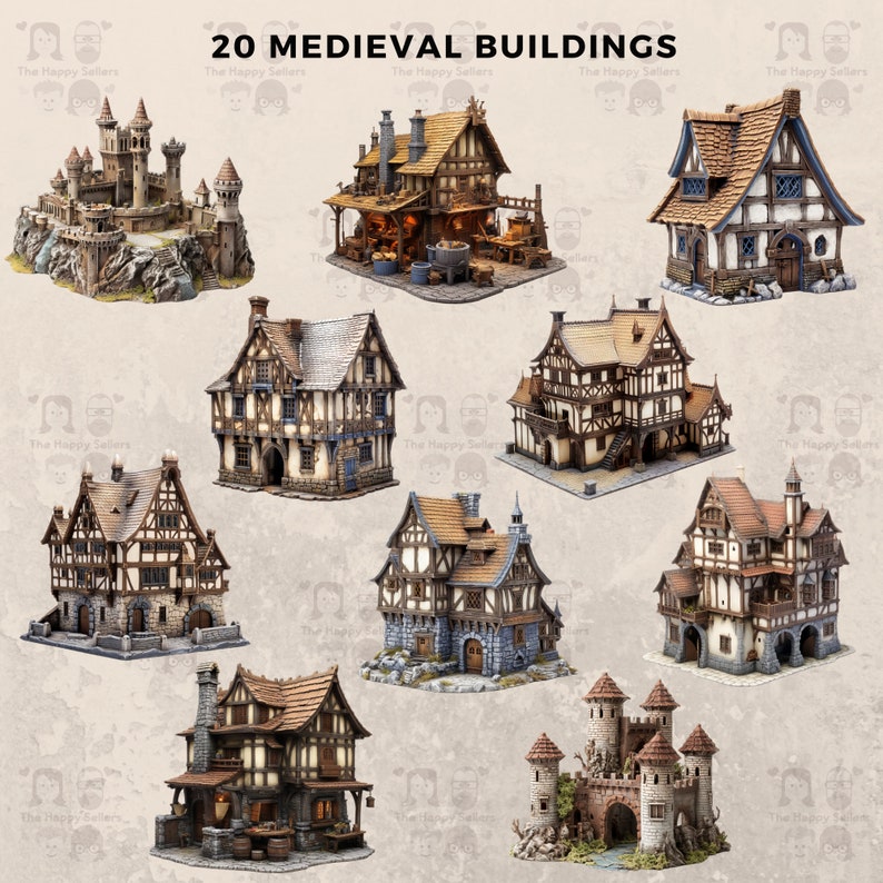 20 Medieval Buildings Clipart Pack INSTANT DOWNLOAD 20 Historical ...