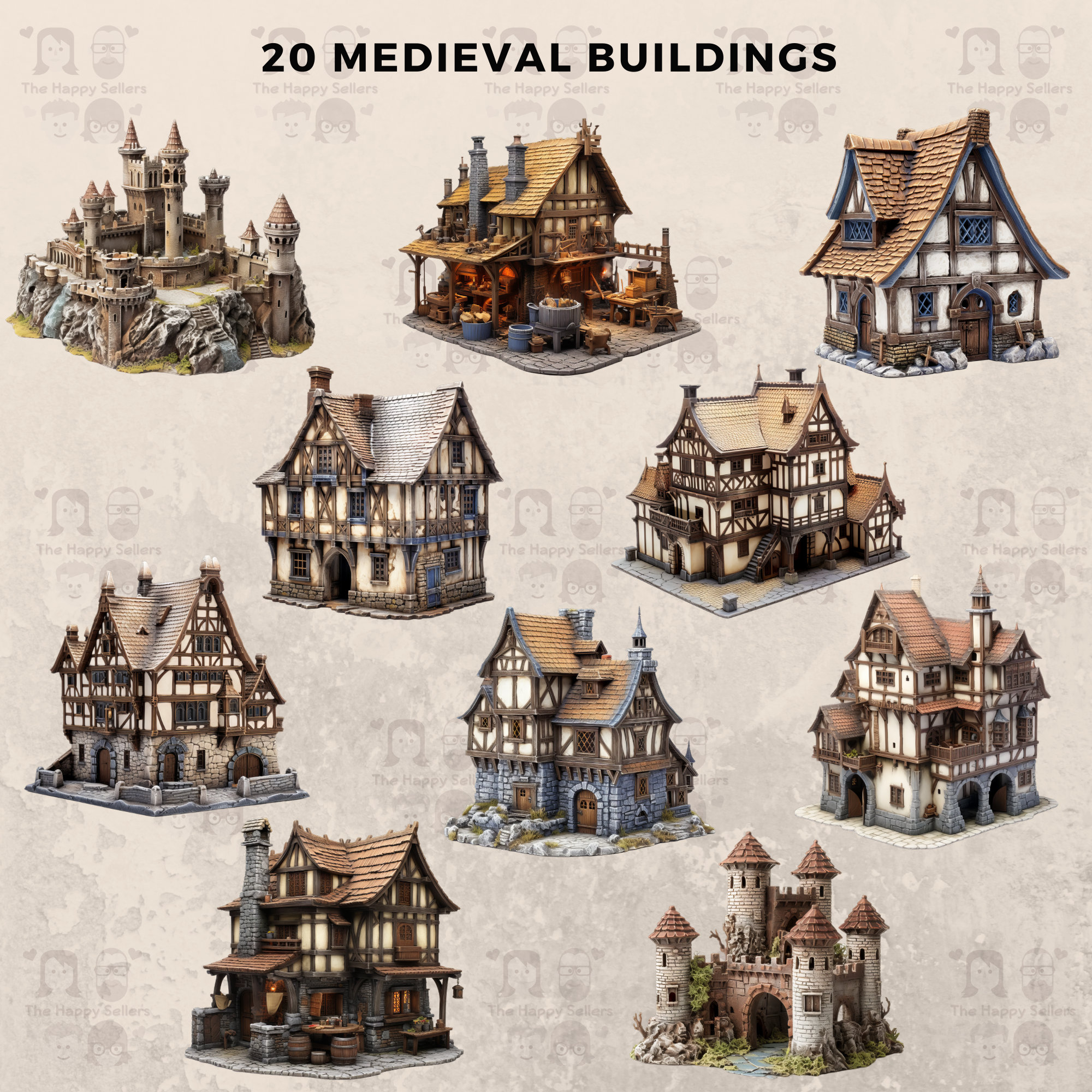 20 Medieval Buildings Clipart Pack INSTANT DOWNLOAD 20 Historical ...