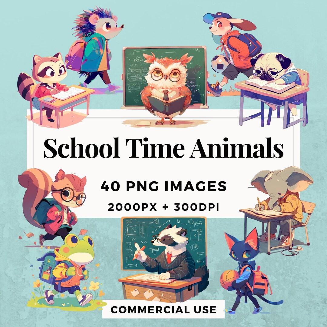 40 School Time Animals Clipart Pack INSTANT DOWNLOAD 40 Fun Animal ...
