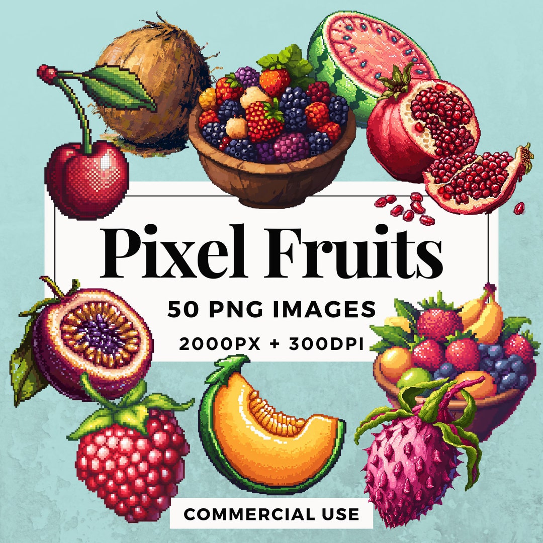 50 Pixel Fruits Clipart Pack INSTANT DOWNLOAD 50 Pixel Art ...